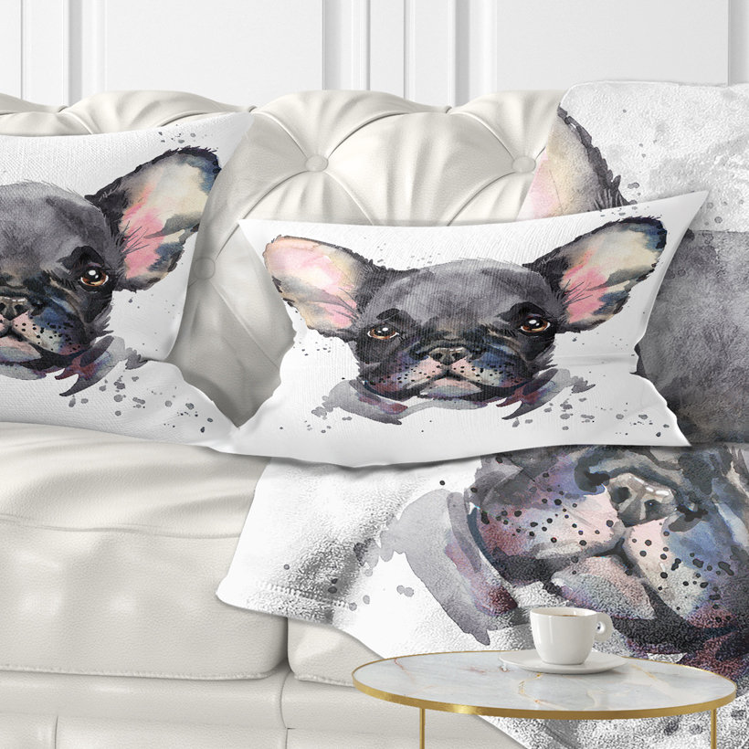 Design Art Cute Watercolor Puppy Dog - Animal Printed Throw Pillow ...