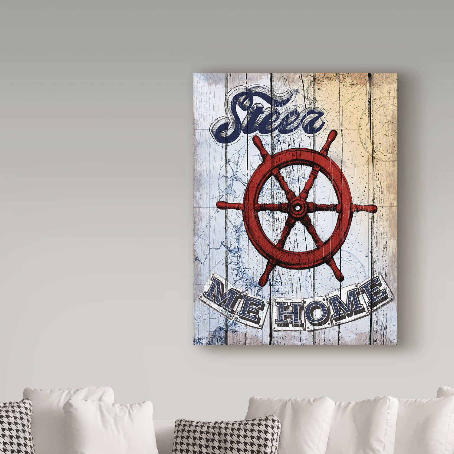 Breakwater Bay 'Red Ship Wheel' Textual Art Print on Wrapped Canvas ...