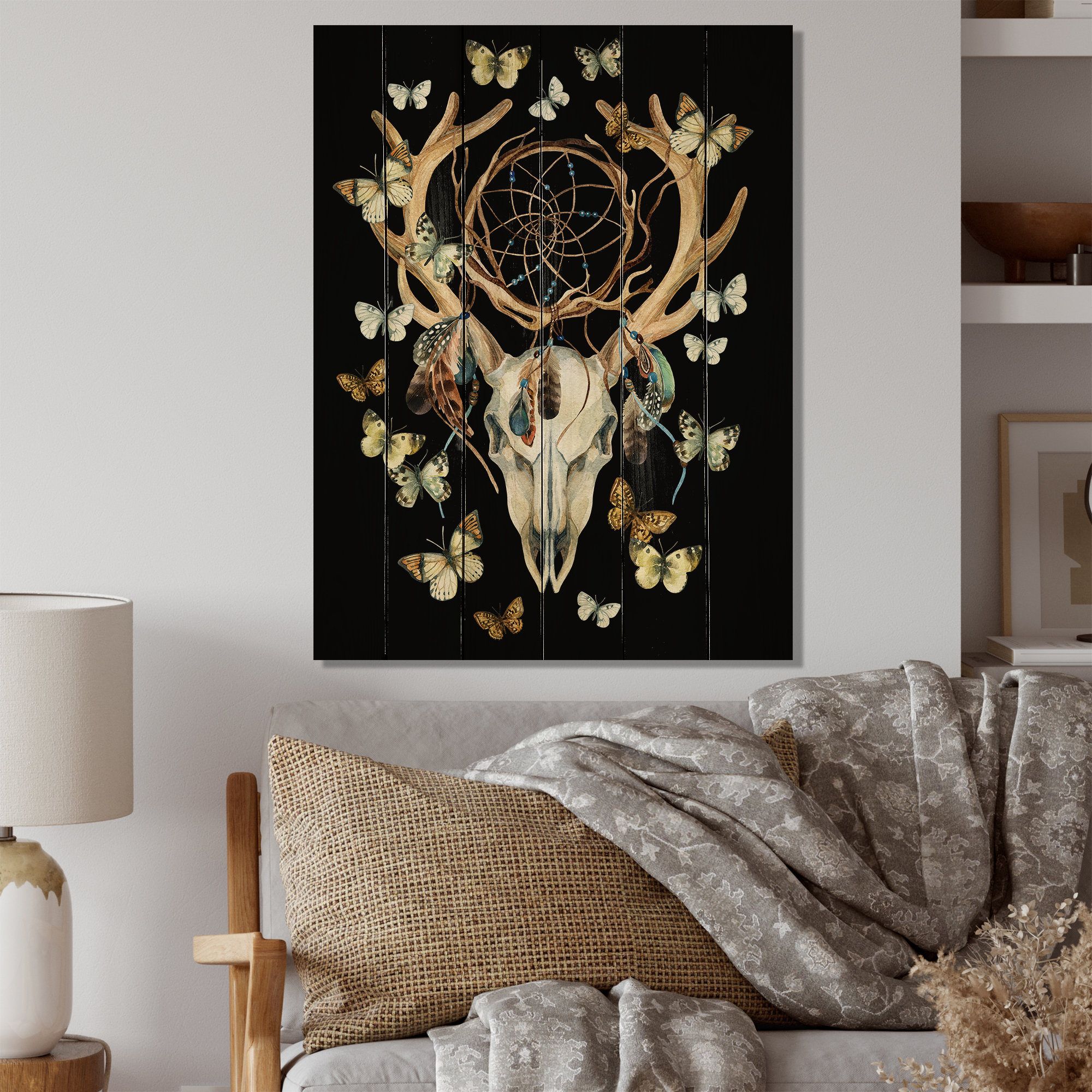 Union Rustic Deer Skull With Butterflies - Traditional Wood Wall Art ...