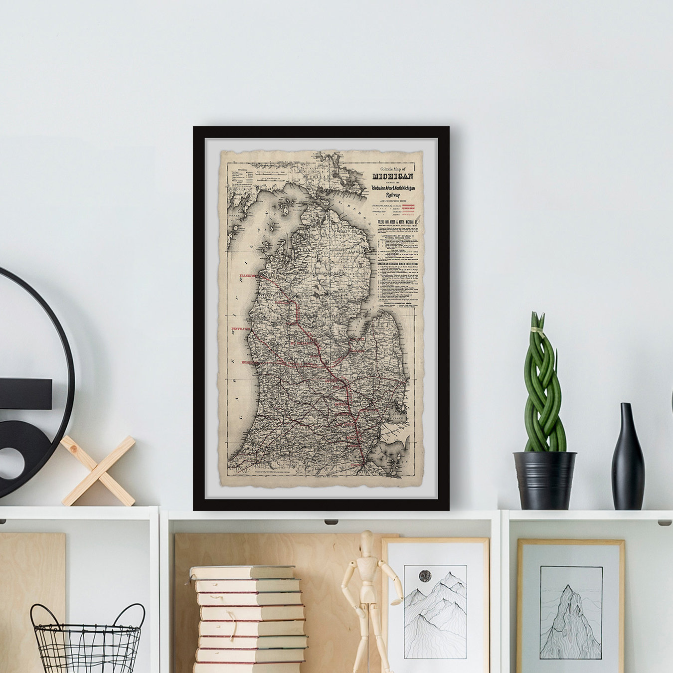 Trinx Vintage Michigan Map Framed On Paper by Marmont Hill Print | Wayfair
