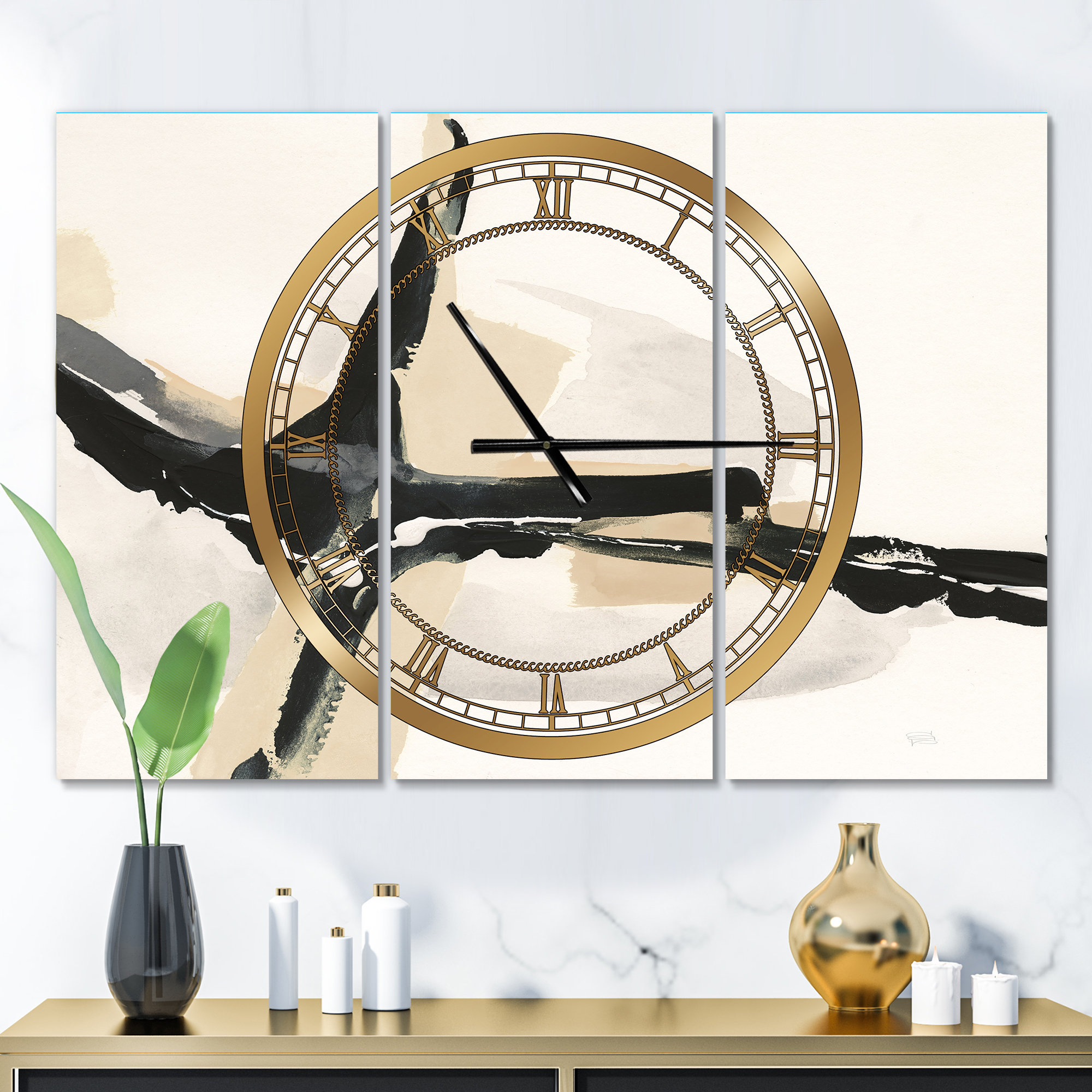 East Urban Home Creamy Tan Form II - Modern wall clock | Wayfair