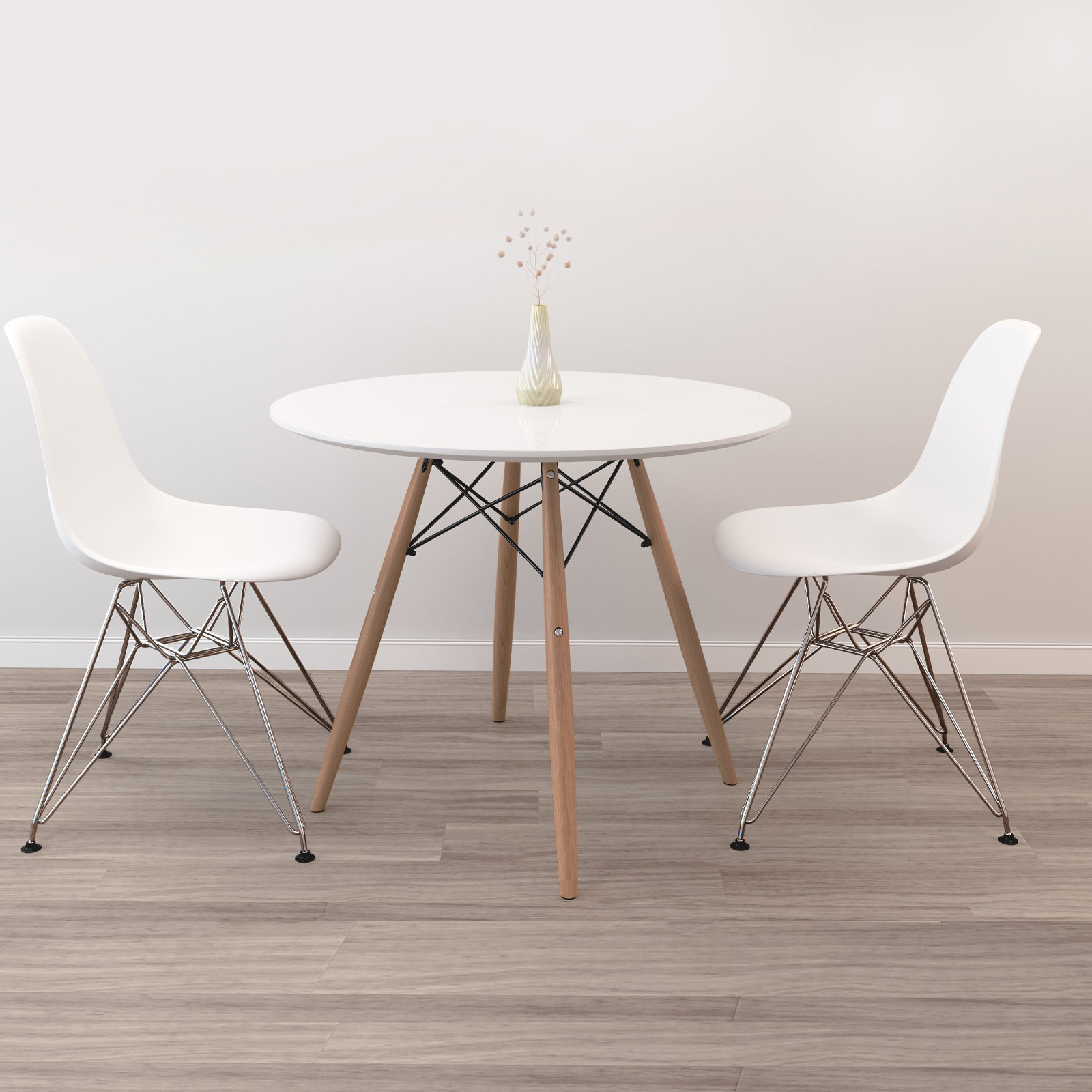 Corrigan Studio® Smash 36" Round Table Set With 2 Steel Legs Chairs ...