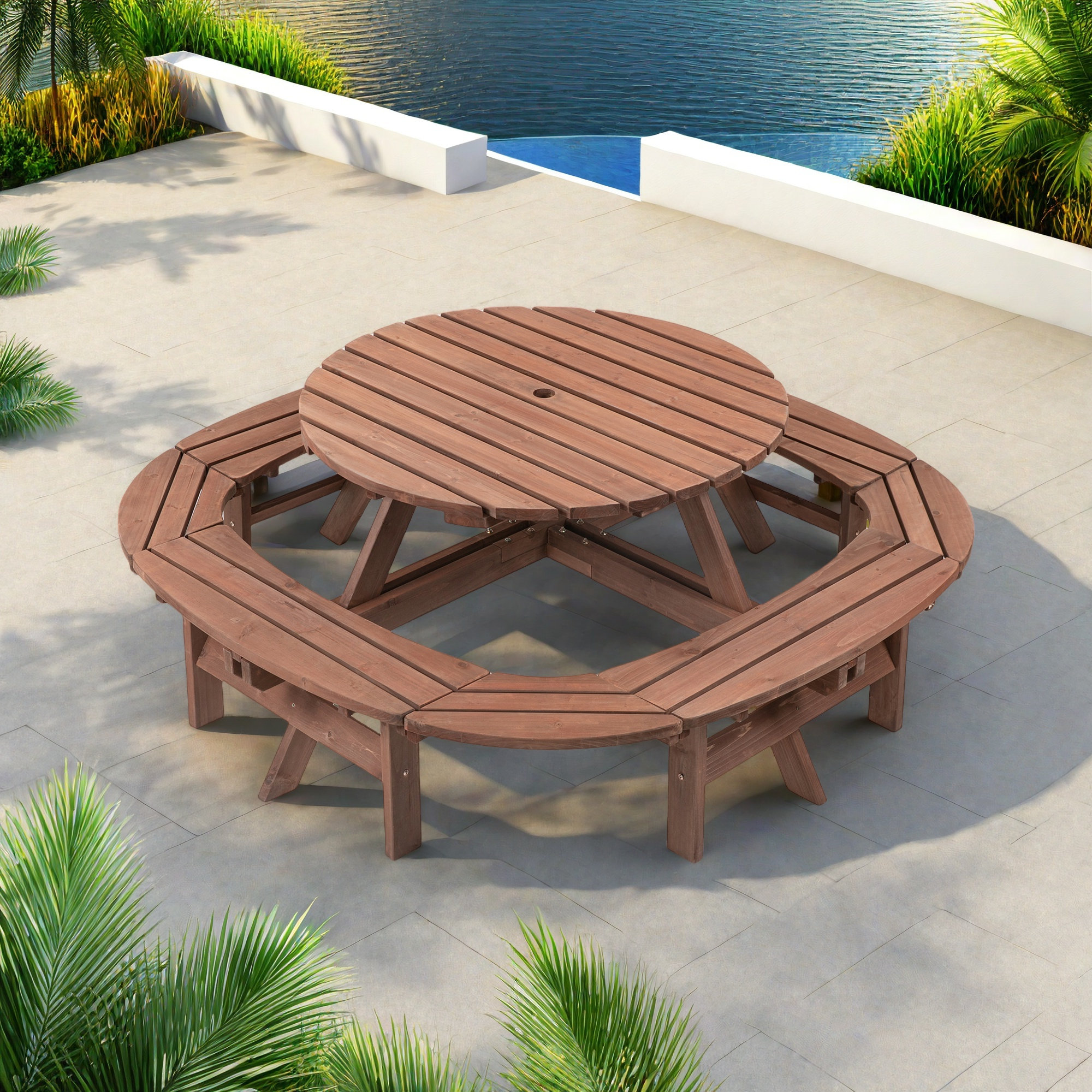 Arlmont & Co. Table de pique-nique ronde en bois pour 10 à 12 personnes ...