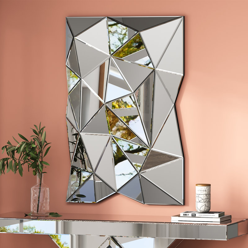 Everly Quinn Faustine Modern 3D Wall Mirror Irregular Triangle Accent ...
