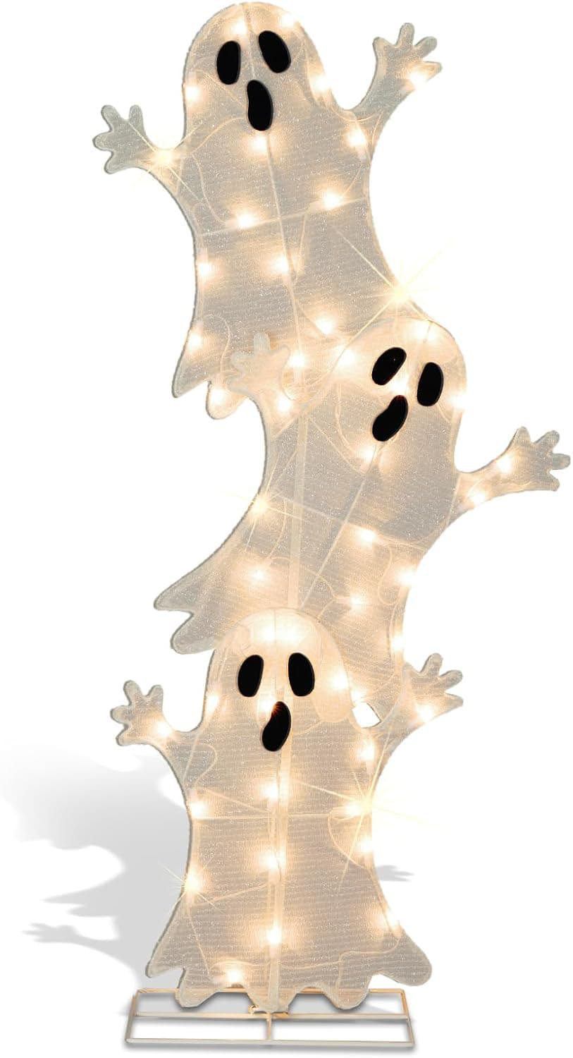The Holiday Aisle® Halloween Lighted 3 Stacked Ghosts - 43'' H with 50 ...