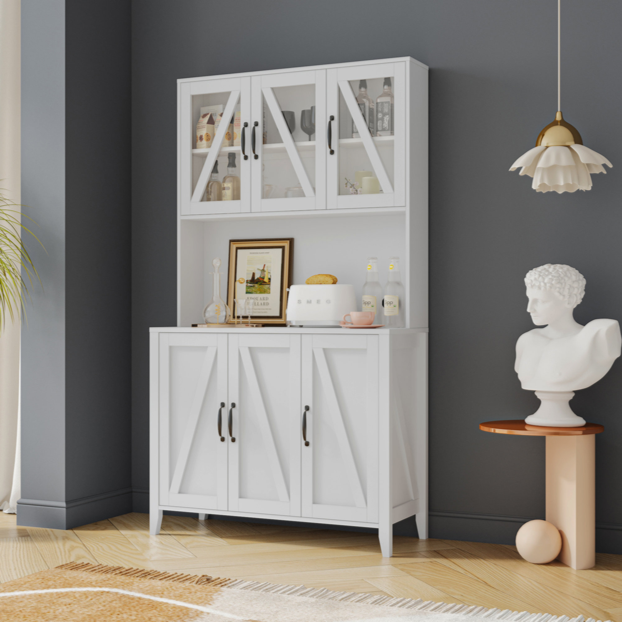 Ophelia & Co. Large Kitchen Pantry Storage Cabinet With Glass Doors ...