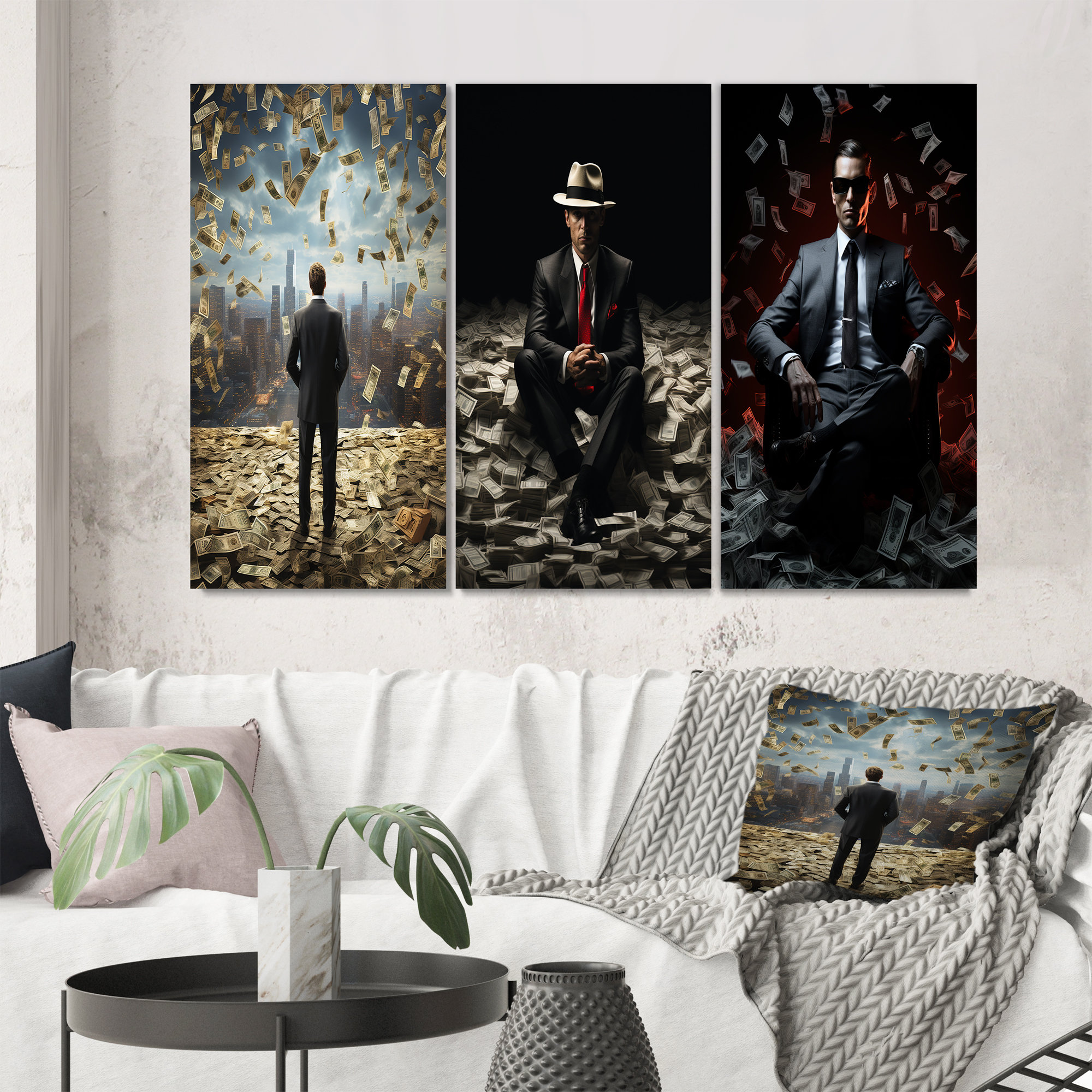 Winston Porter " Man Looking At Skyline Of Floating Money " 3 - Pieces ...