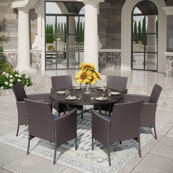 Wildon Home® Sutiya 7pcs Large-round-table Outdoor Patio Dining Set ...