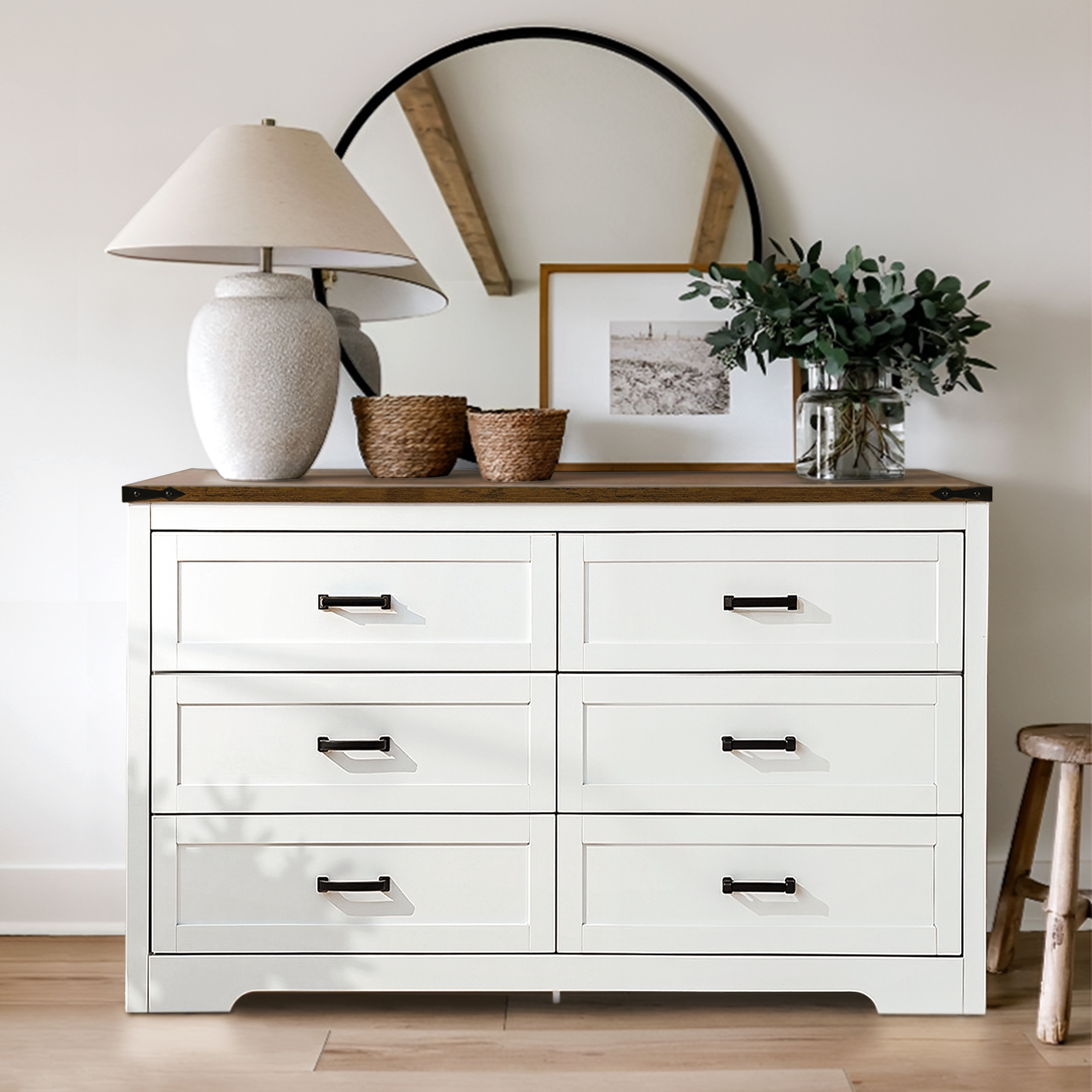 Millwood Pines Commode double à 6 tiroirs avec panneau supérieur ...