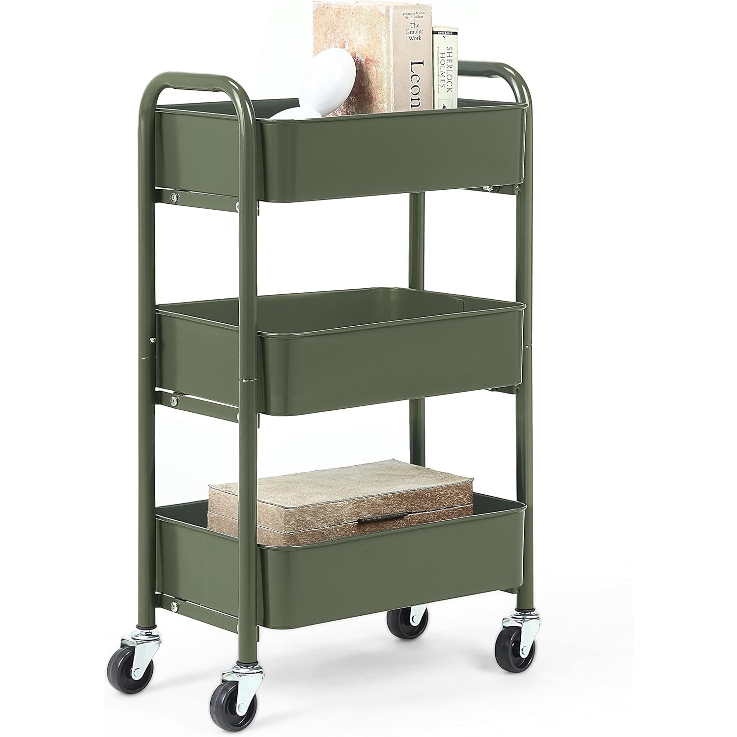 Amzico 3-Tier Utility Cart with Handle, Multi-Functional Storage ...