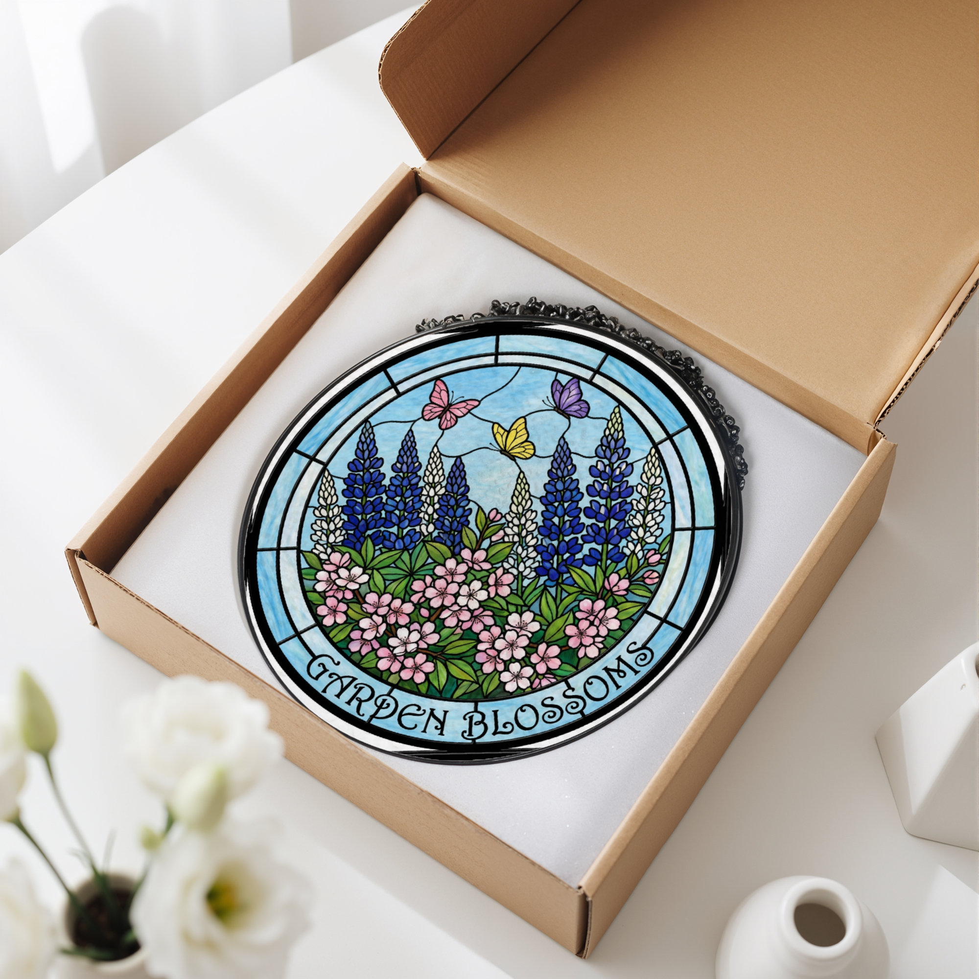 Charlton Home® 12"H Garden Blossoms Stained Glass Window Panel | Wayfair