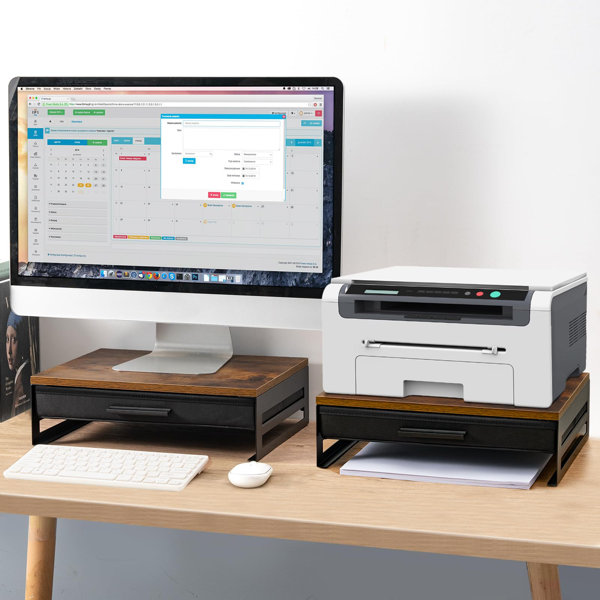 17 Stories Wooden Monitor Stand with Drawer, Desk Monitor Riser with ...