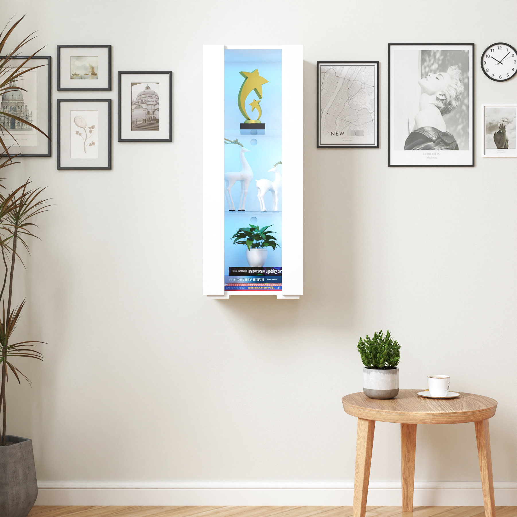 George Oliver Chesson 5 - Shelf Bookcase, Glass Doors, Led Lights ...