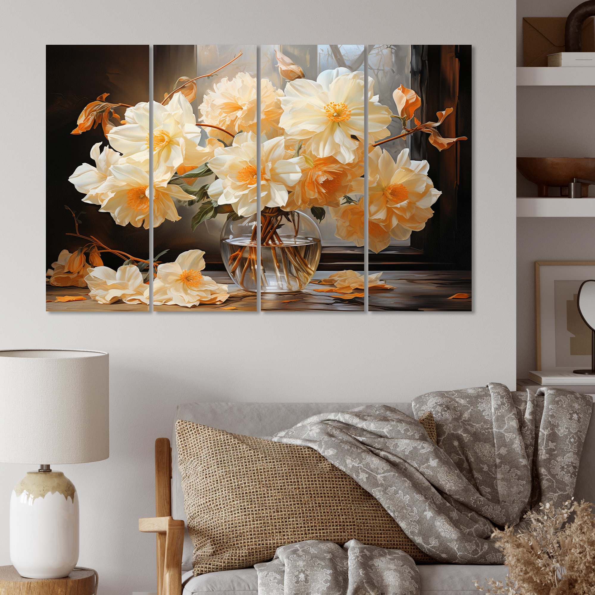 Design Art White Affodils Romantic Impression II - Floral Metal Wall ...