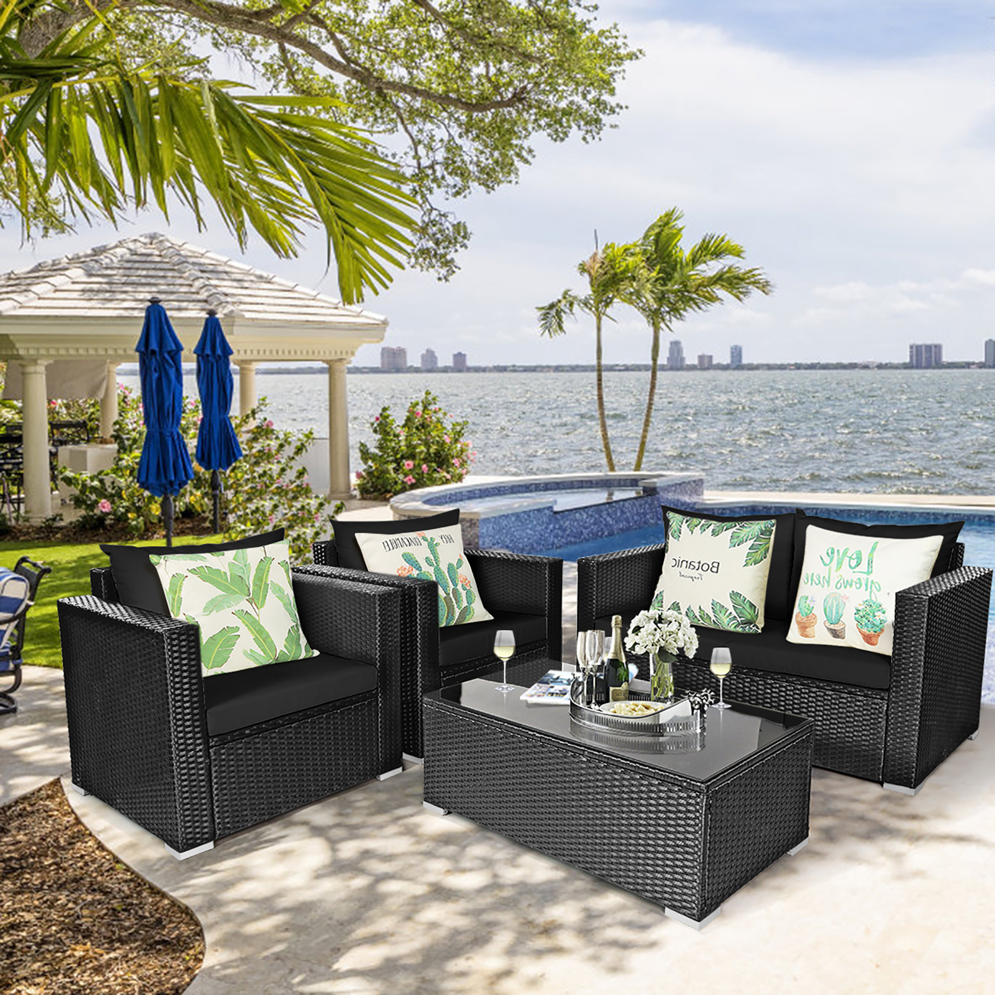 Latitude Run® Pollina 4 Piece Rattan Sofa Seating Group with Cushions ...