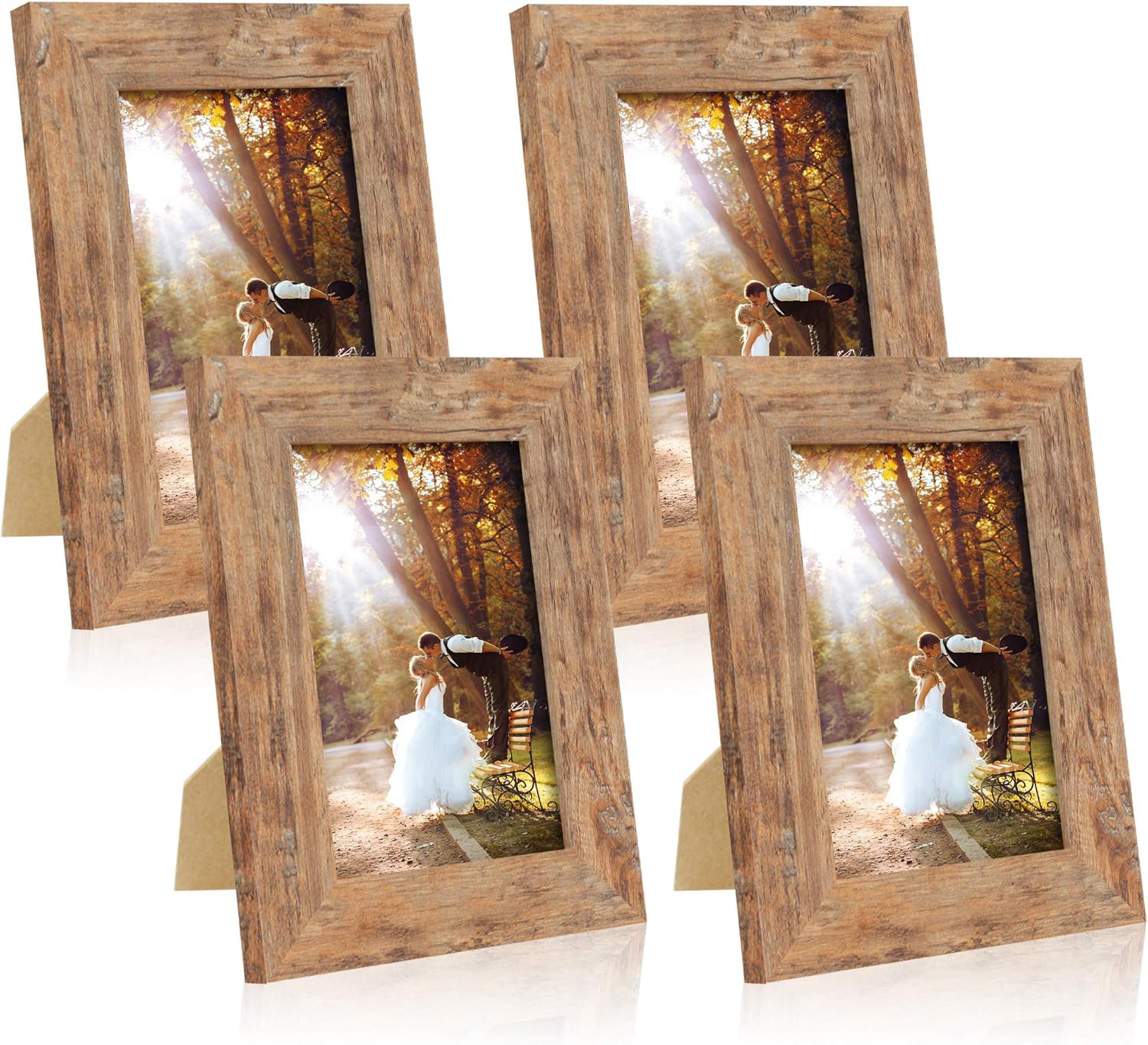 One Allium Way® 5X7 Picture Frame Set Of 4, Rustic Brown With Real ...