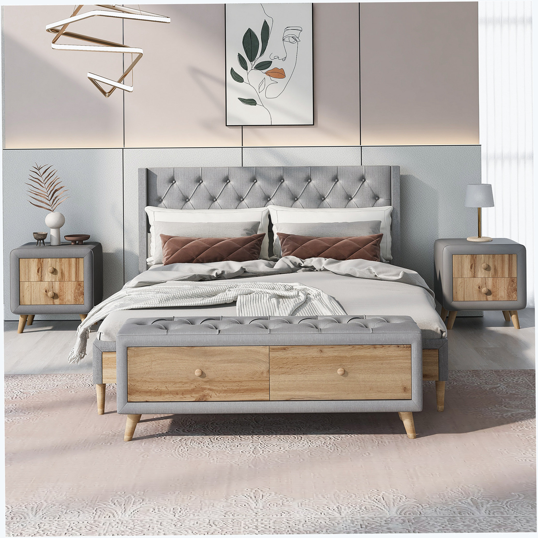 Winston Porter Mancino Upholstered Platform 4 Piece Bedroom Set | Wayfair
