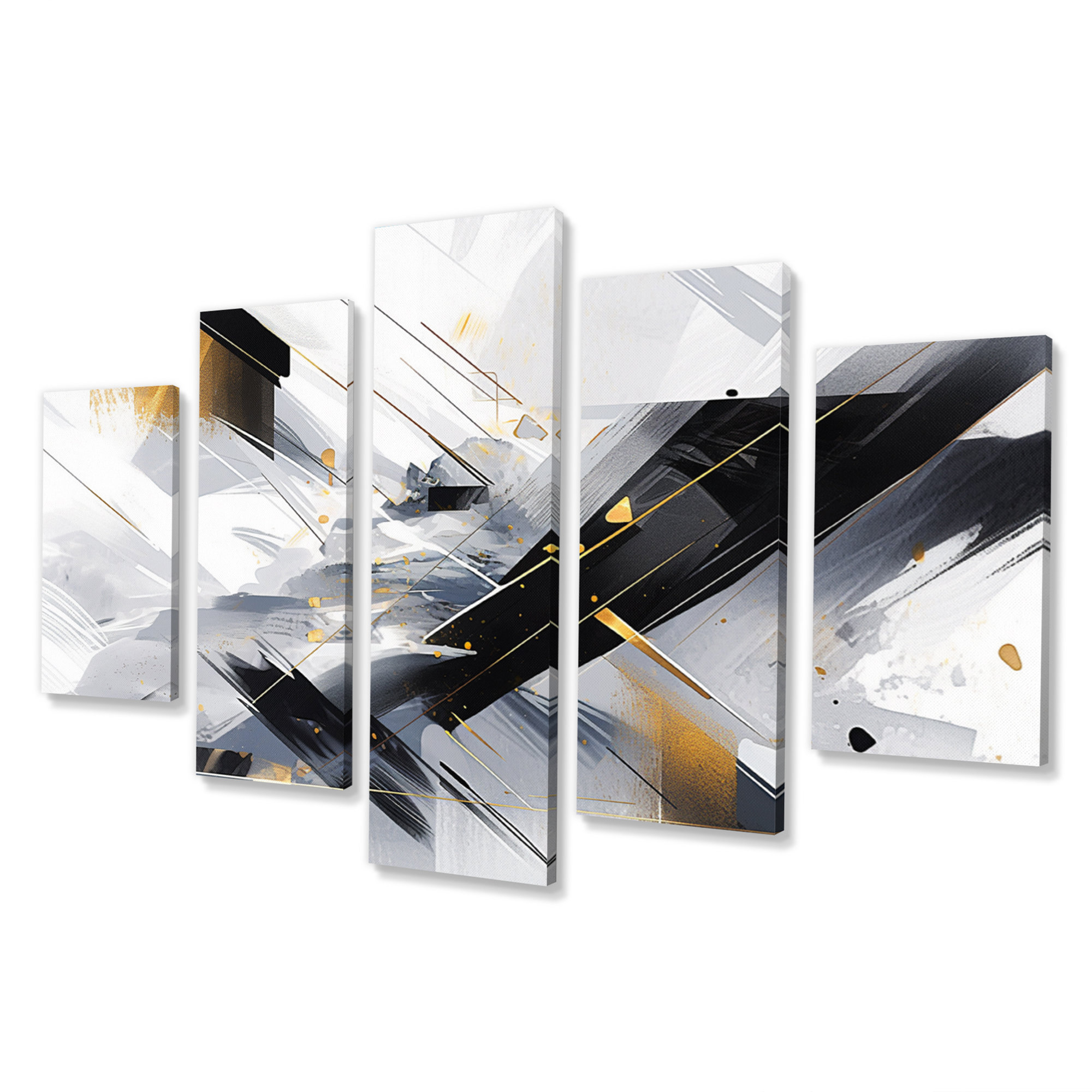 Mercer41 Grey Symmetrical Abstract - Cubism Wall Art Print - 5 Panels ...