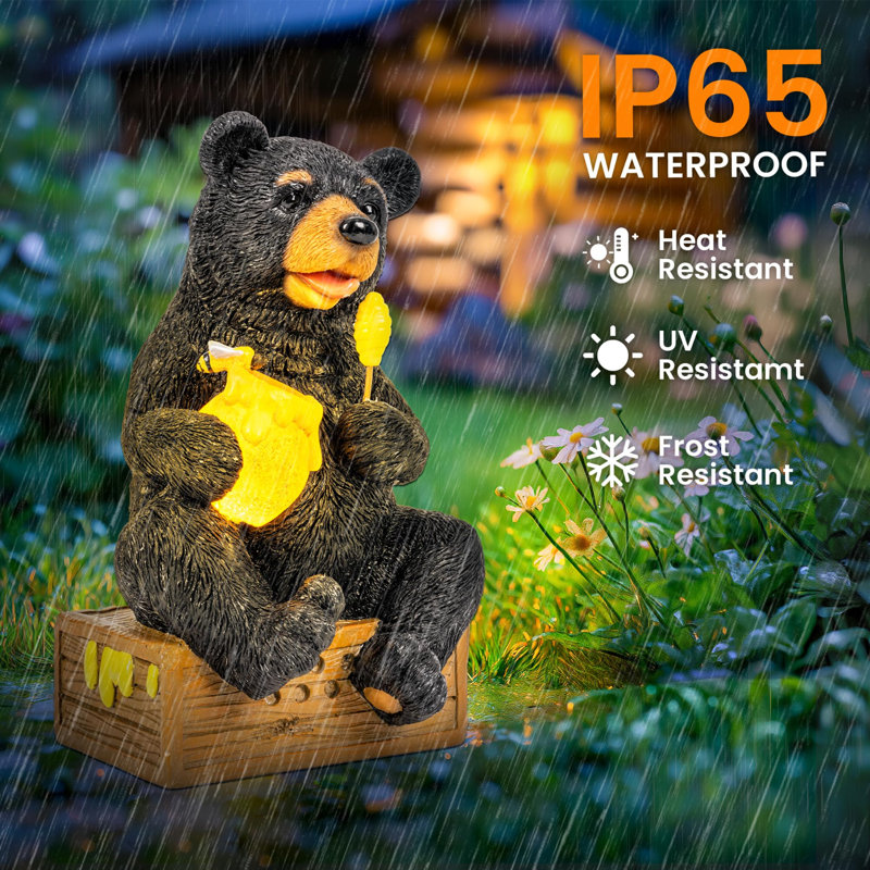 Trinx Solar Garden Cute Bear Outdoor Statues | Wayfair
