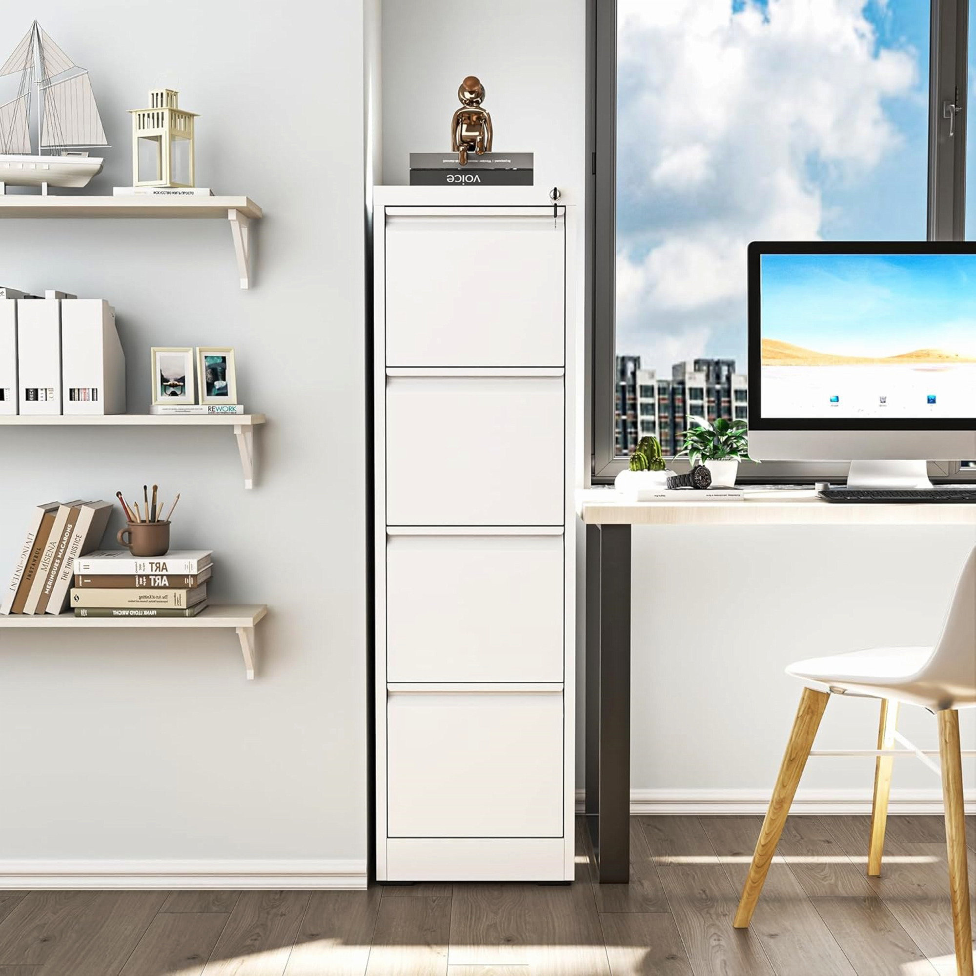 Inbox Zero 4 Drawer File Cabinet, Metal Vertical File Cabinets With ...