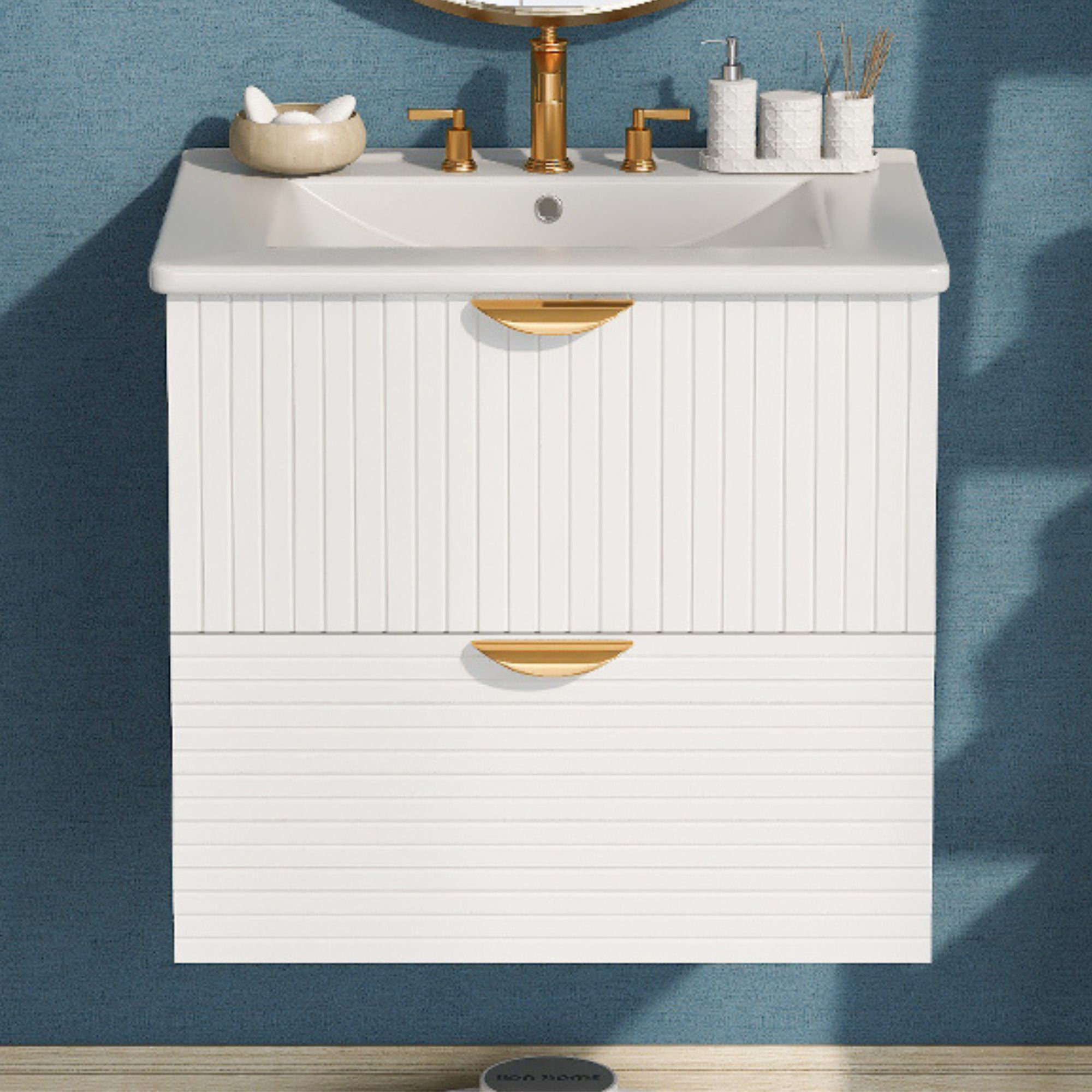 Ebern Designs Wall Mount Single Bathroom Vanity, Modern Small Floating ...