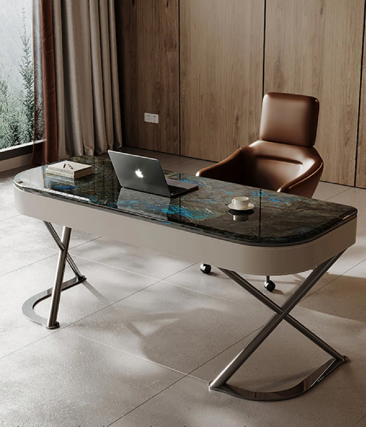 Stella Trek Natural Ultra-Crystalline Stone Office Desk with a ...