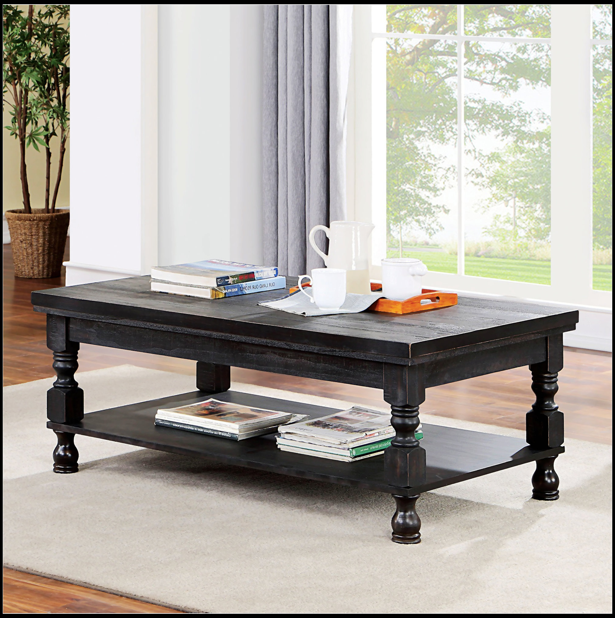 One Allium Way® Rustic Style Antique Black 1Pc COFFEE TABLE Open Bottom ...