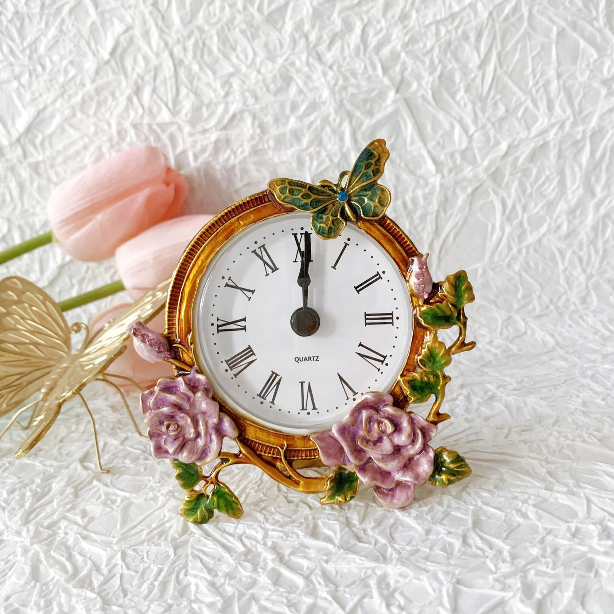 August Grove® Vintage Mini Analog Table Clock, Silent Small Table Clock ...