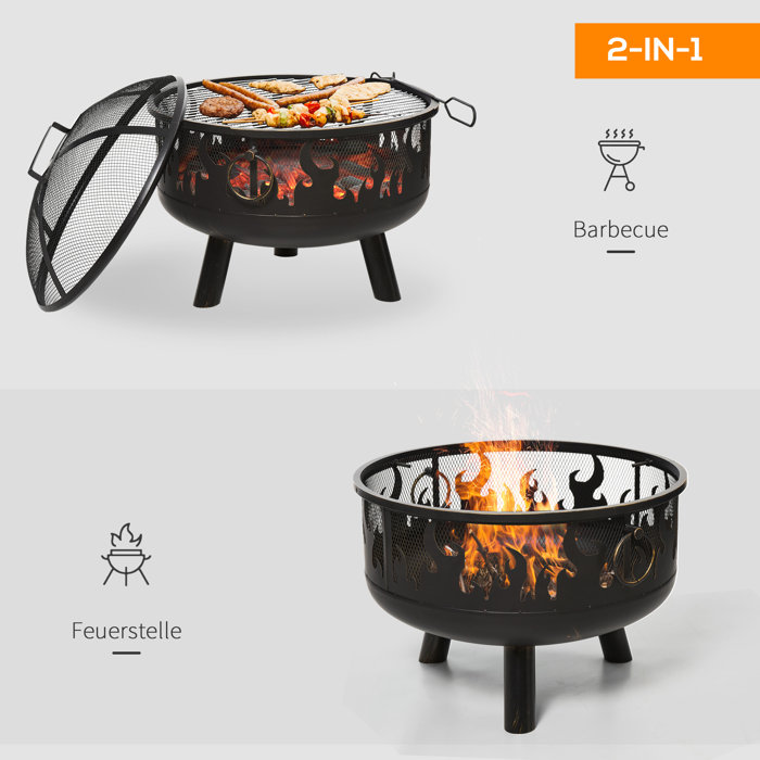 Dakota Fields Afreena 52Cm H x 61.5Cm W Steel Charcoal Outdoor Fire Pit ...