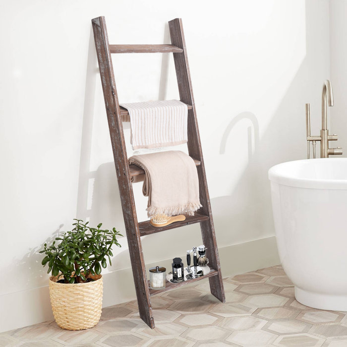 Foundry Select 4.5 ft Rustic Wood Decorative Blanket Ladder Farmhouse ...