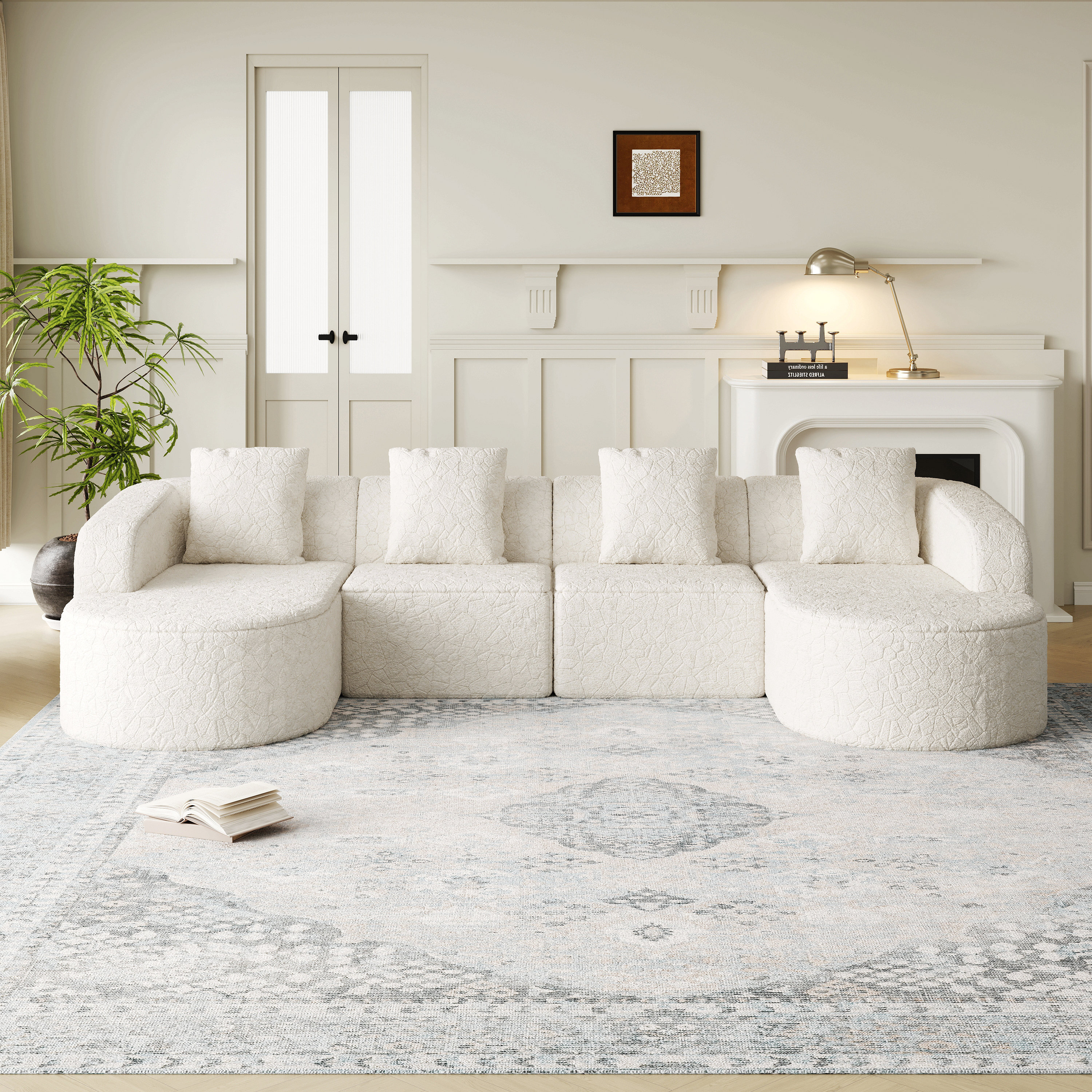 Orren Ellis L-Shaped Curved Modular Sofa Curved Backrest With 3 Pillows ...