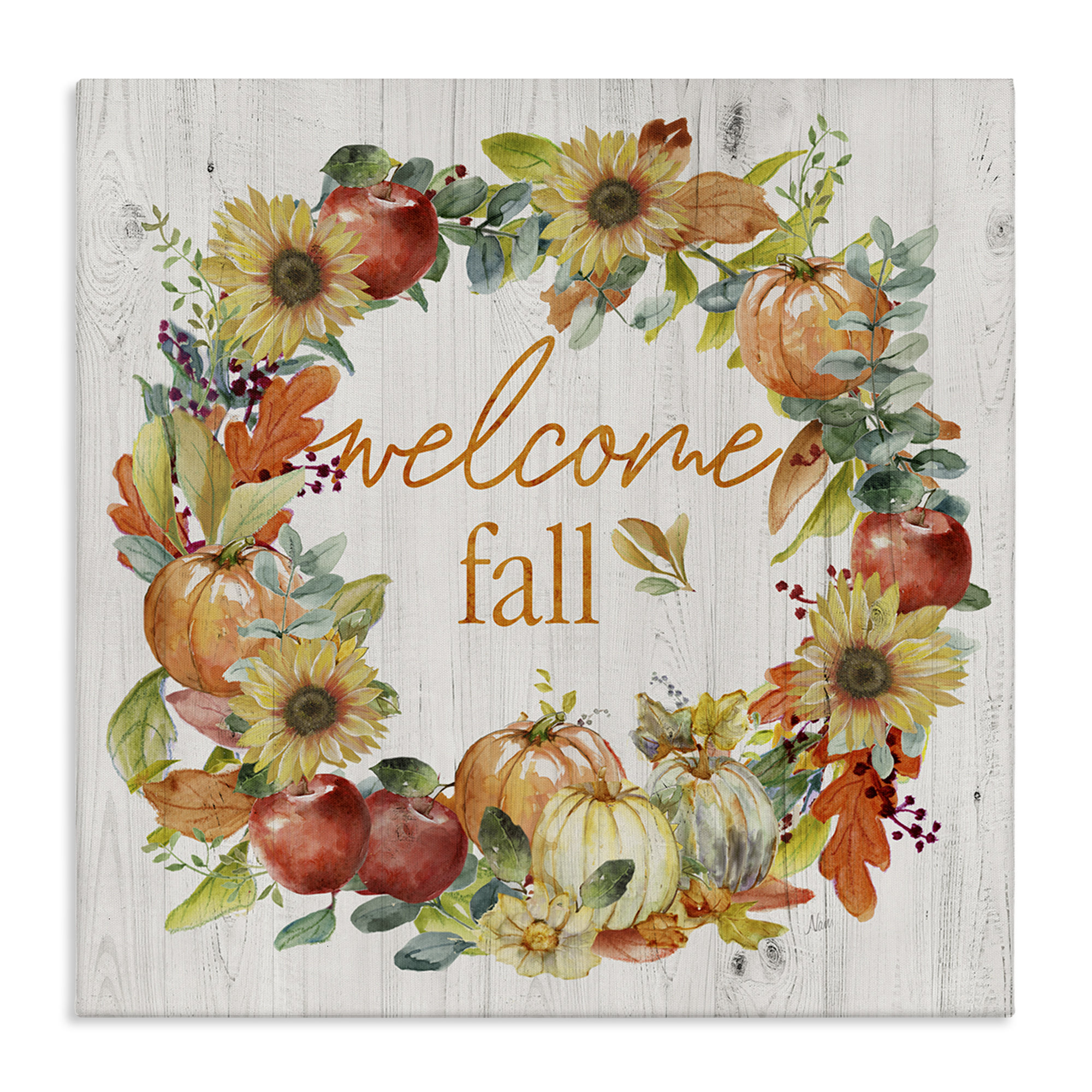 August Grove® Welcome Fall Pumpkin Wreath Canvas Wall Art by Nan | Wayfair