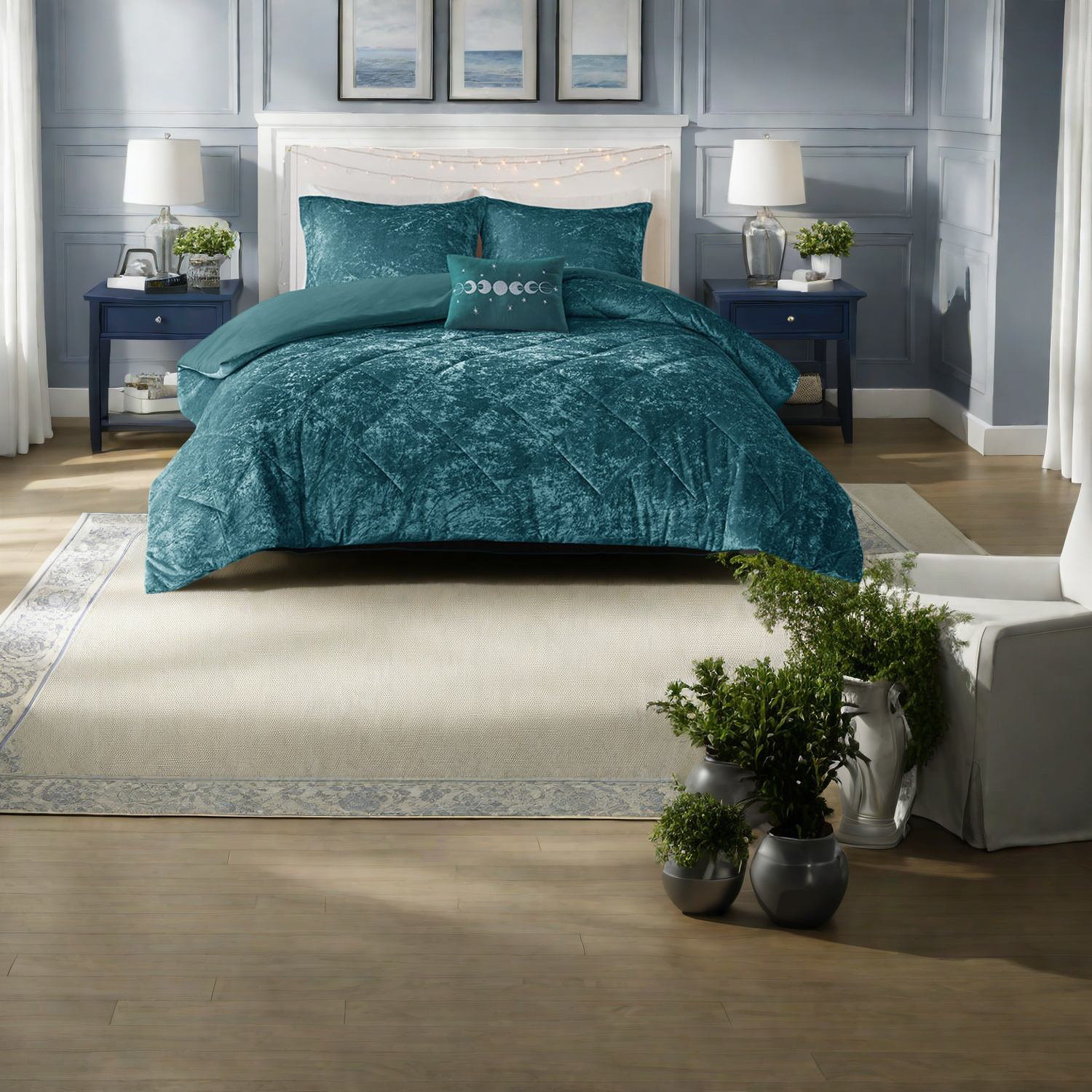 CANJUN Luxurious Velvet Bedding Sets, Polyester Teal Glam Style For ...