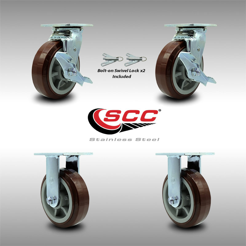 Service Caster 4 Piece Stainless Steel Polyurethane Caster Set | Wayfair