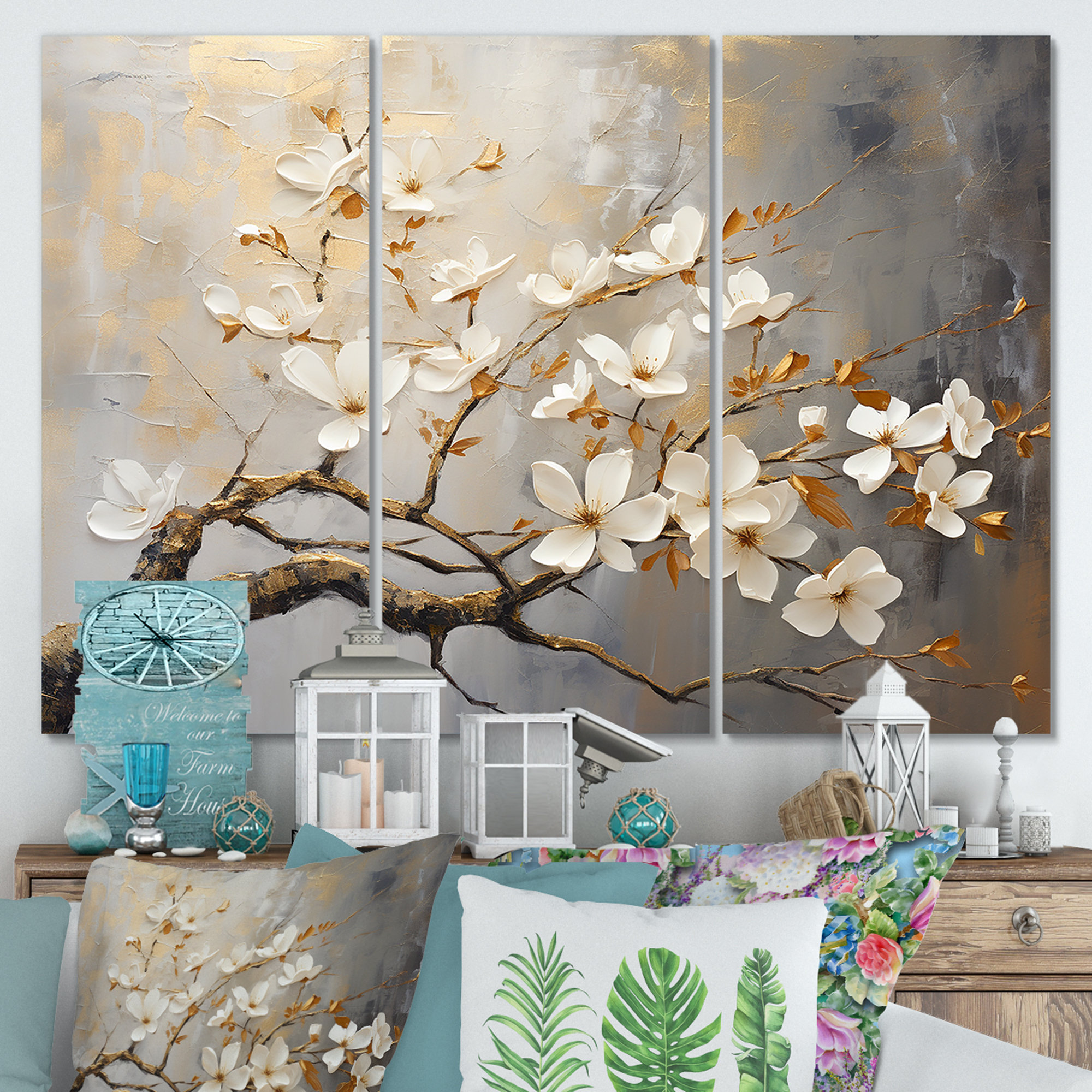 Alcott Hill® Gold And Grey Floral Tree Serenity - Bird Wall Art | Wayfair