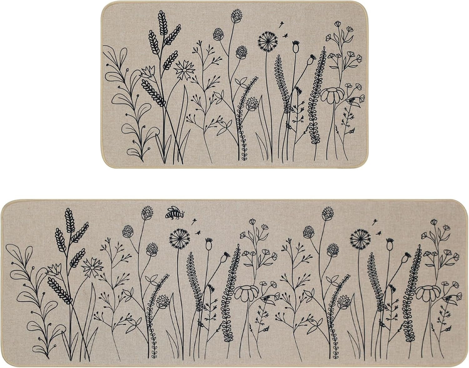 Lark Manor™ Floral Plants Bee Spring Kitchen Rugs Sets Of 2,Non Slip ...