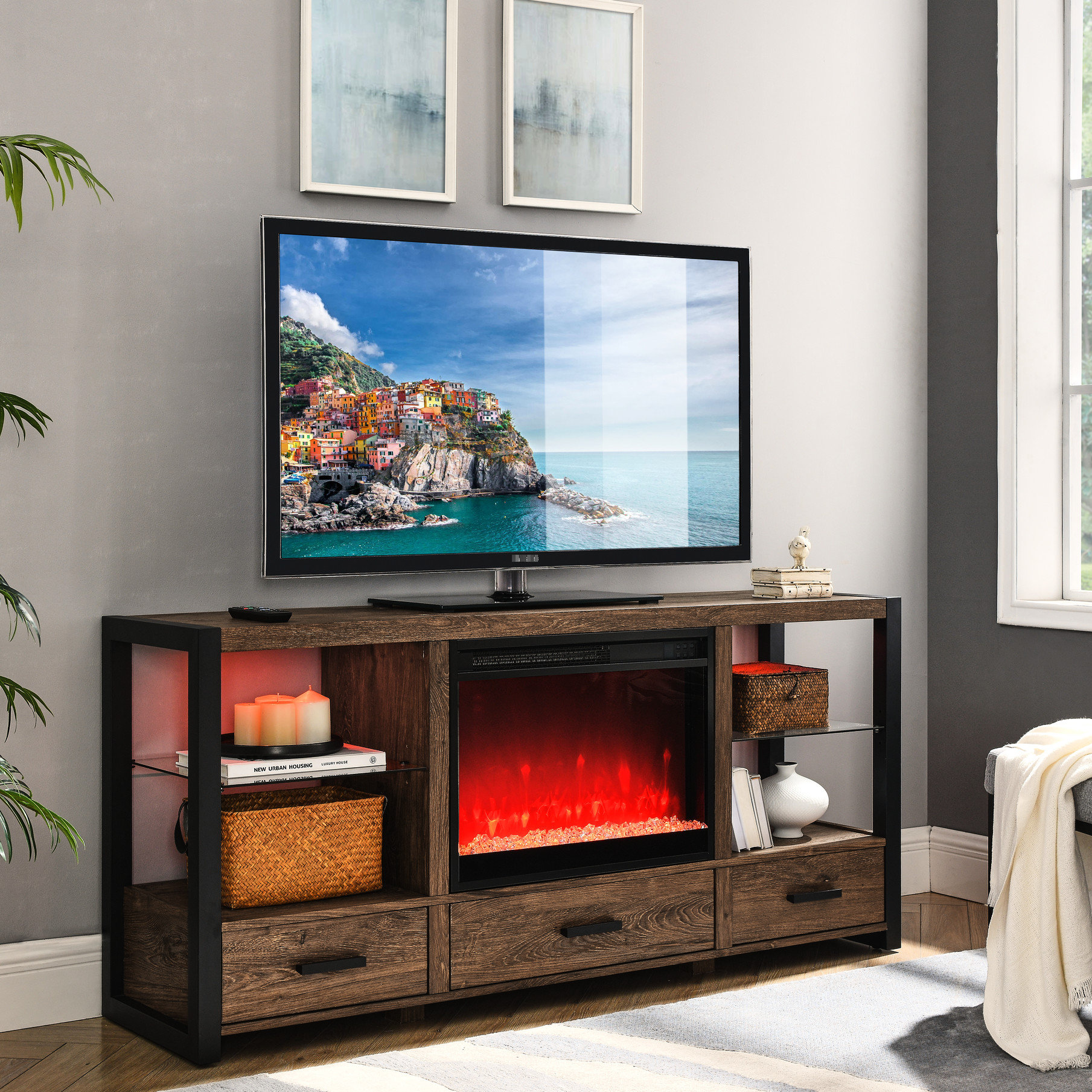 Symple Stuff Foyer électrique ultra mince de 23 pouces - flamme ...