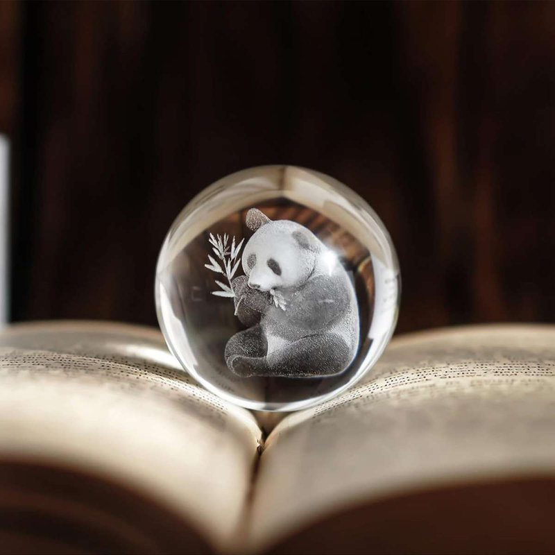 House of Hampton® Clear Crystal Glass Ball 60mm 3D Laser Engraved Panda ...