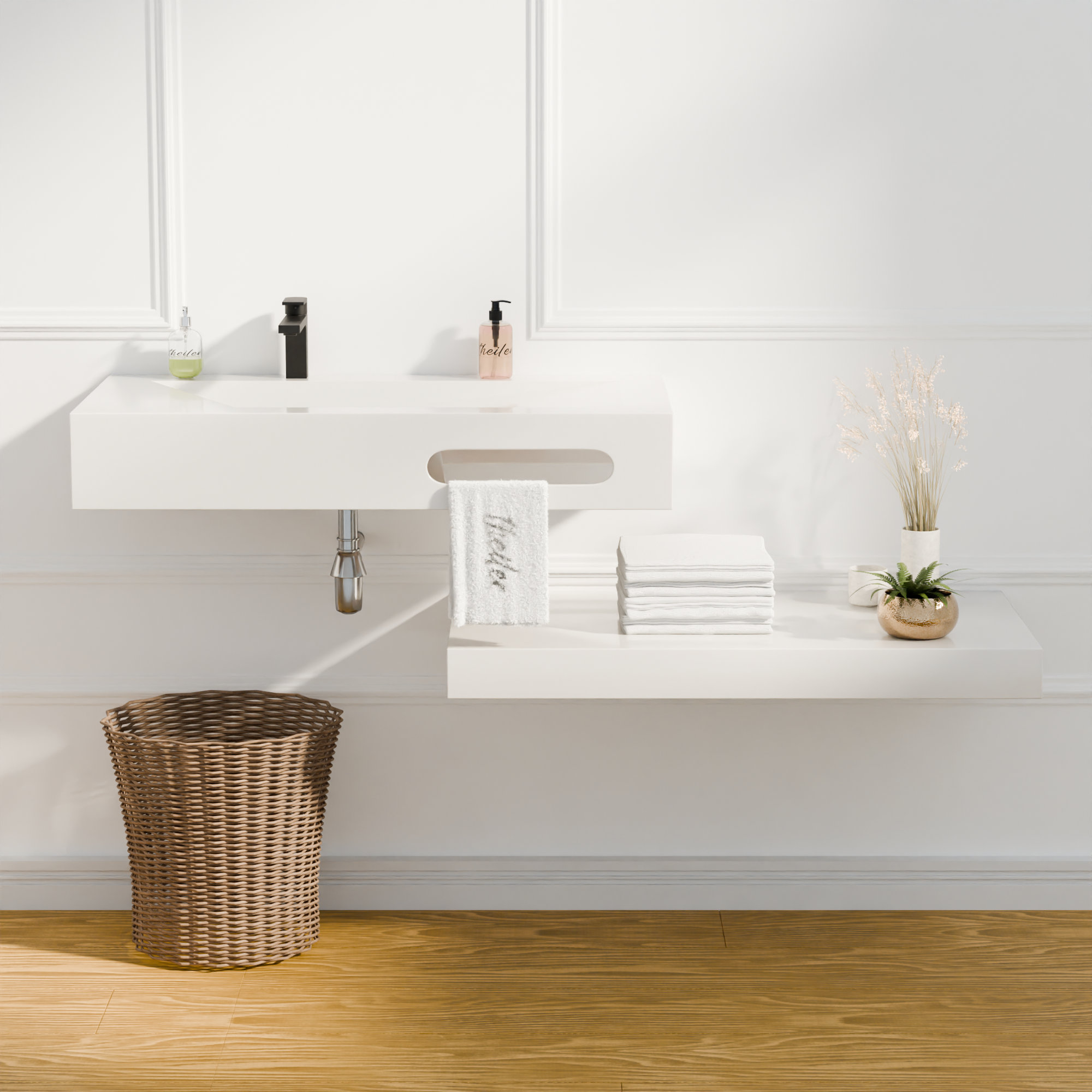 GESIPOR 36" x 19” Double Layers Wall-Mount Resin Solid Surface Vessel ...