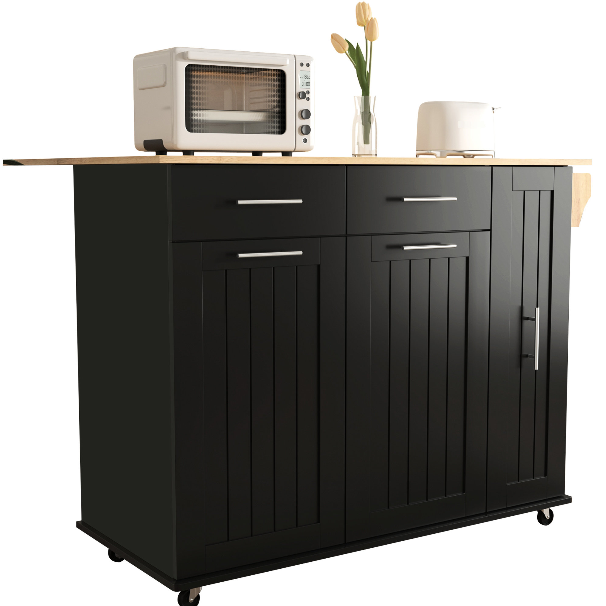 Red Barrel Studio® Drop Leaf Kitchen Island With 3 Tier Drawer ...