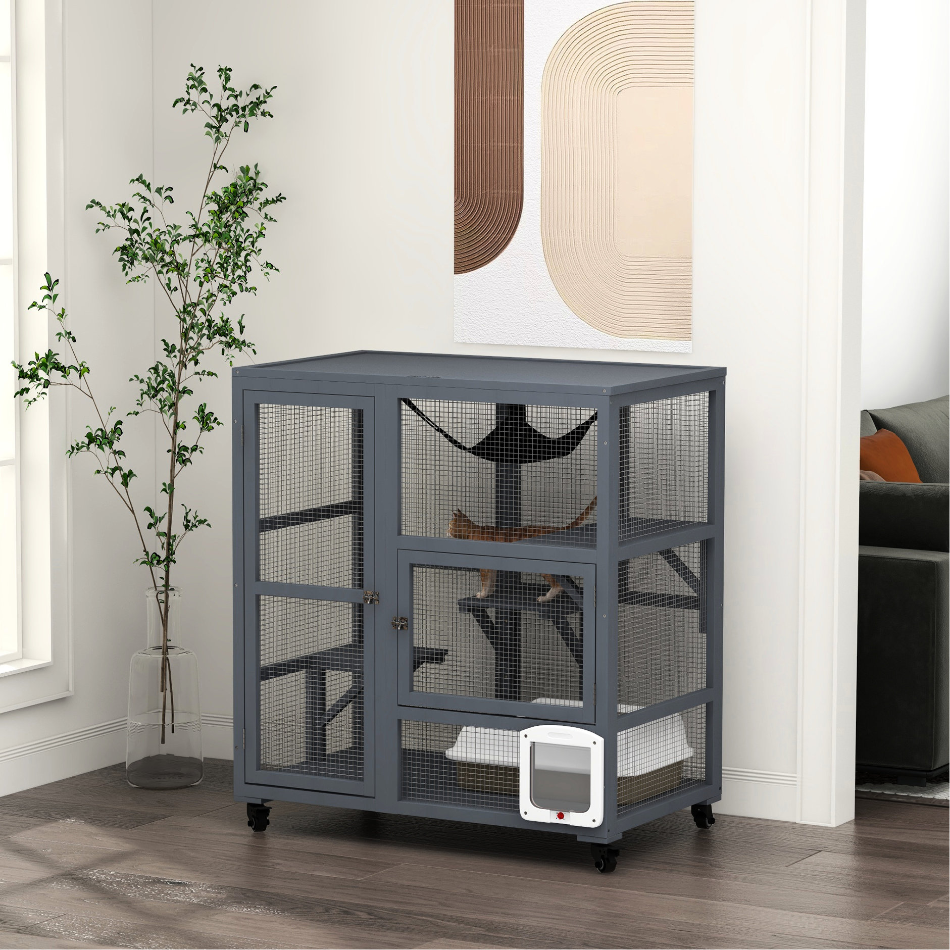 One Allium Way® Cat House, 39" Wooden Indoor Enclosure, Gray - Multi ...