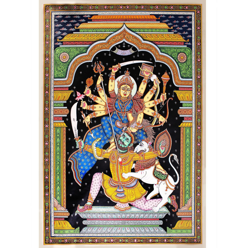 Exotic India Goddess Durga Killing Demon Mahishasura | Patta Painting ...