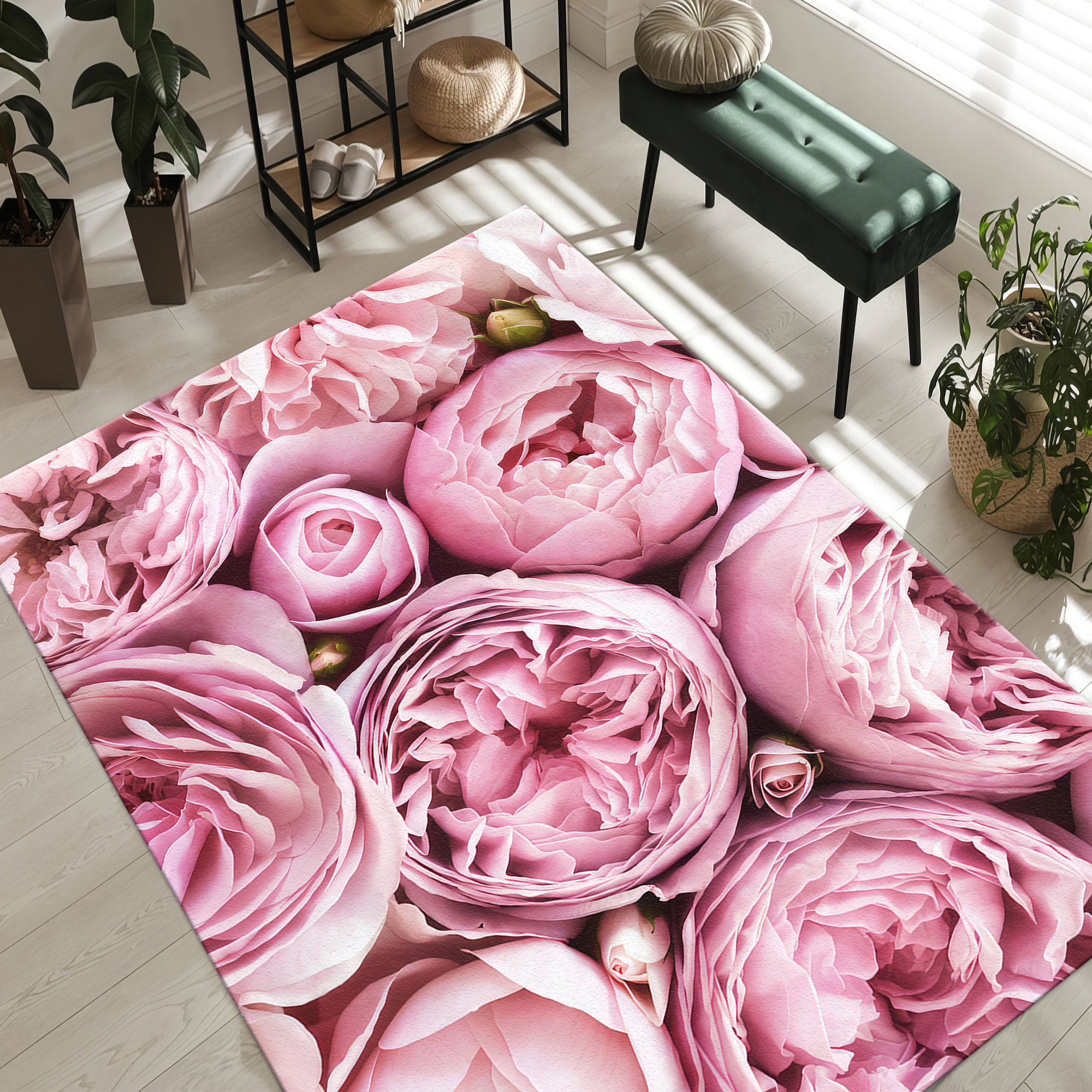 World Menagerie Floral-Themed Soft Pile Printed Rug with Intricate ...