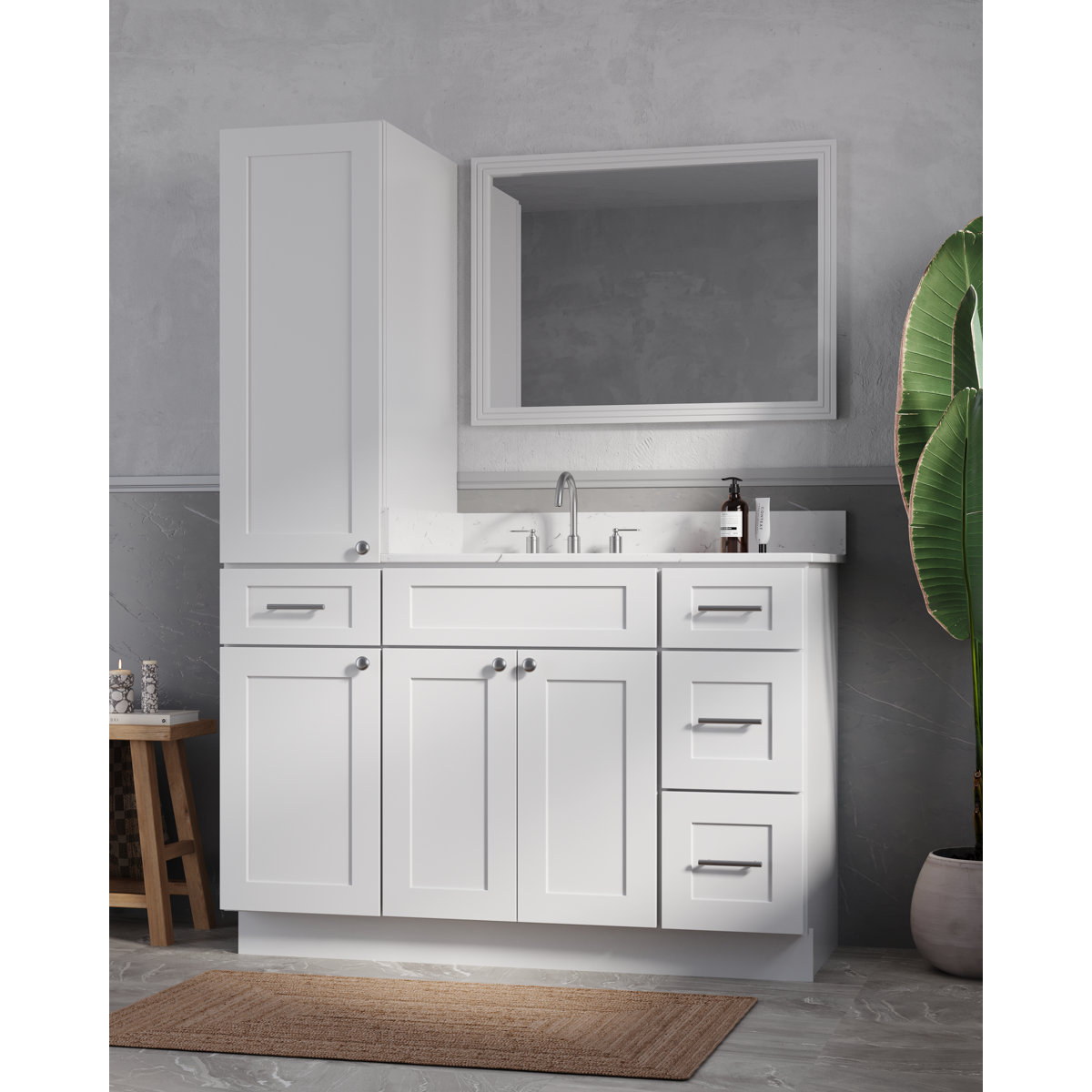 Disar 51' Single Bathroom Vanity With Left Linen Tall Cabinet Dovetail ...