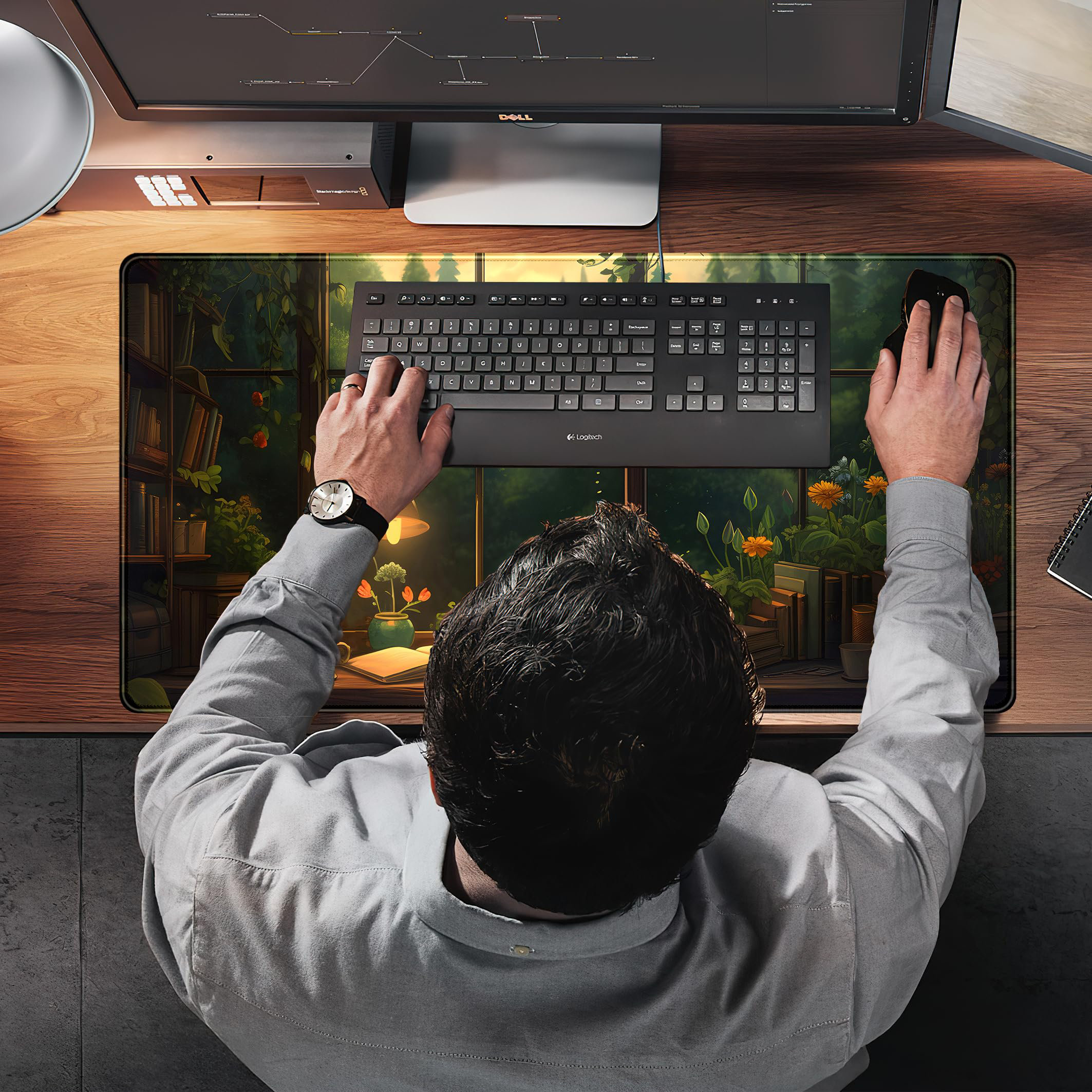 Fish hunter Anime Dark Green Plants Desk Mat Cute XXL Large Extended ...