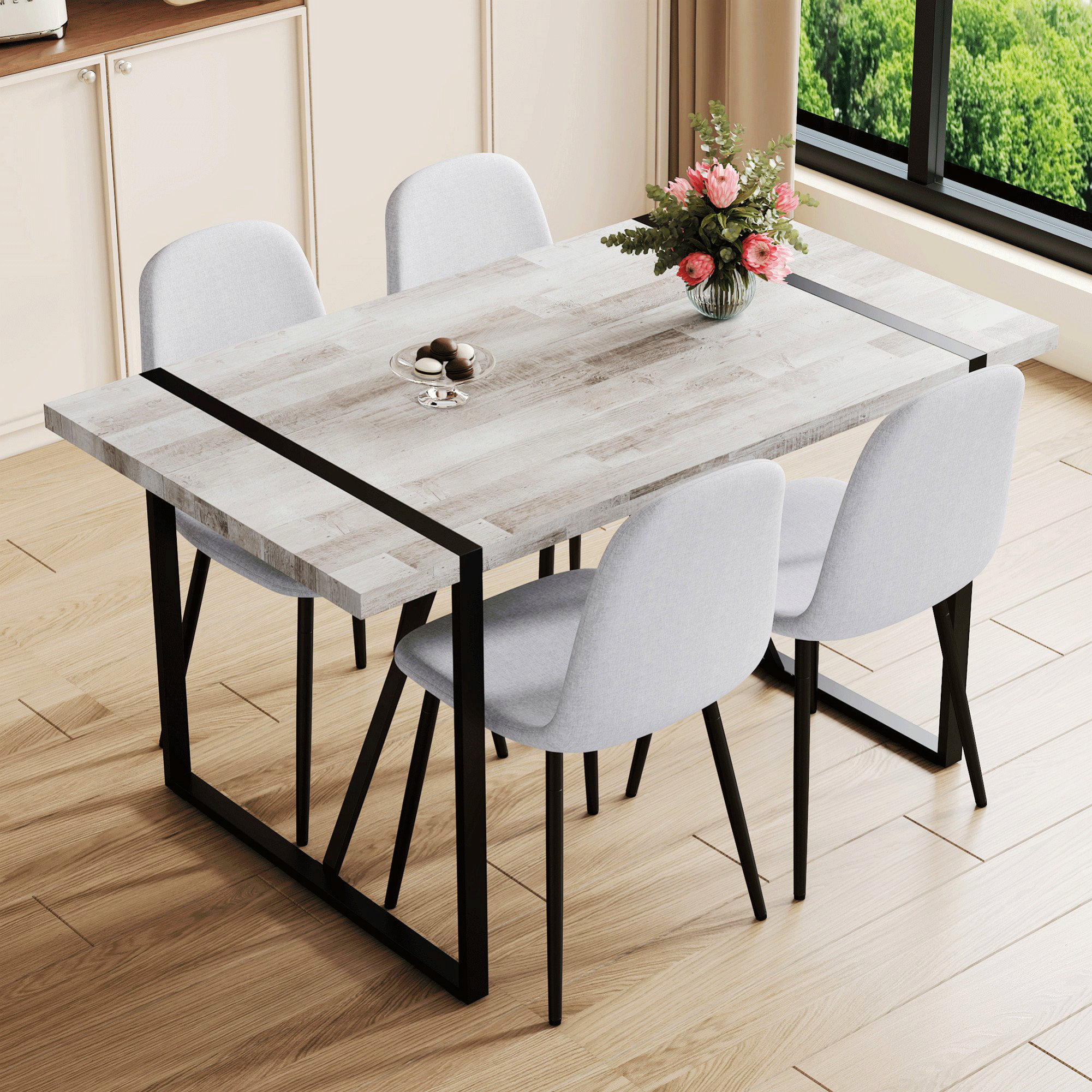 George Oliver Rectangular Dining Table Set, Retro Dining Table And 4 ...