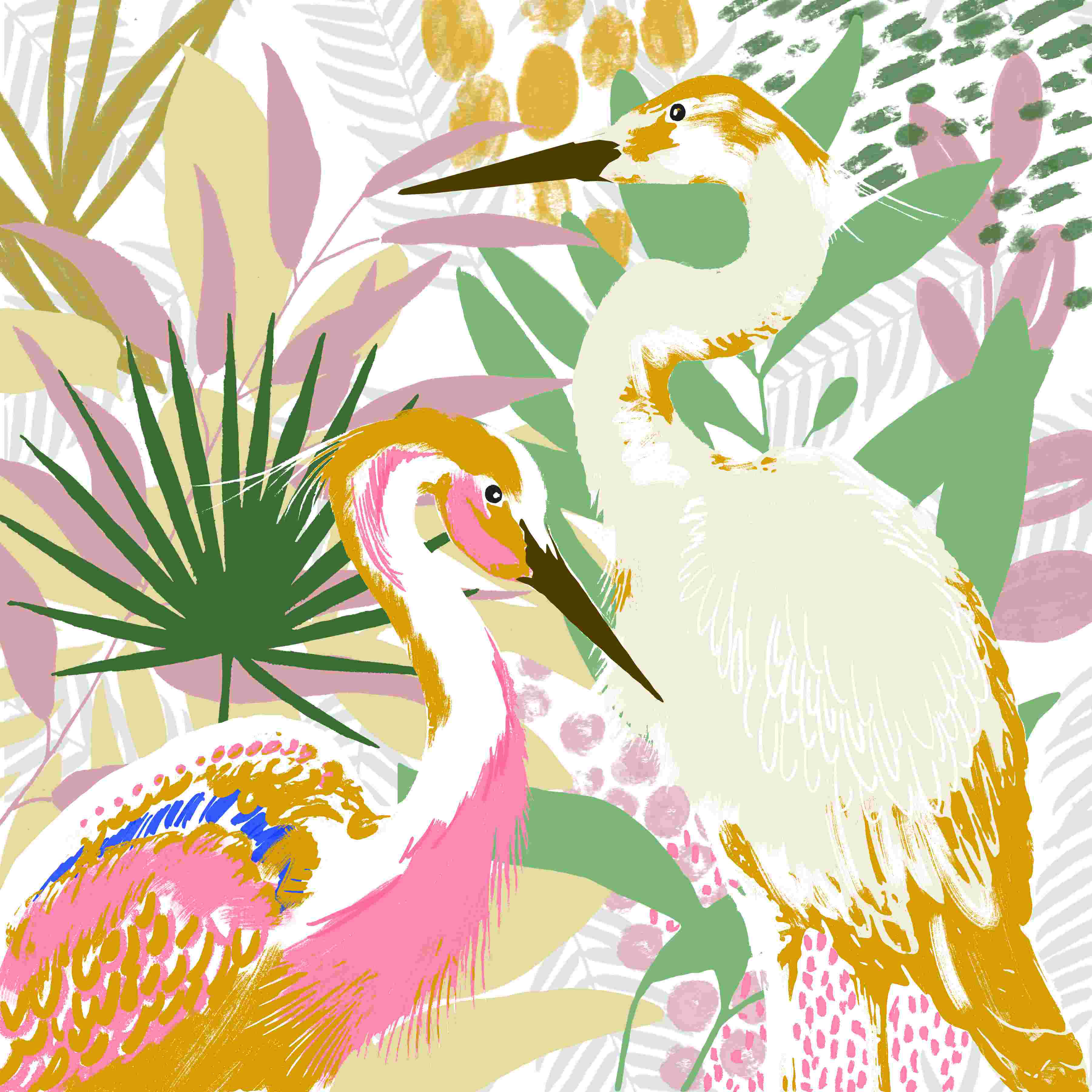 Bay Isle Home™ Funky Heron Pair - Wrapped Canvas Painting | Wayfair