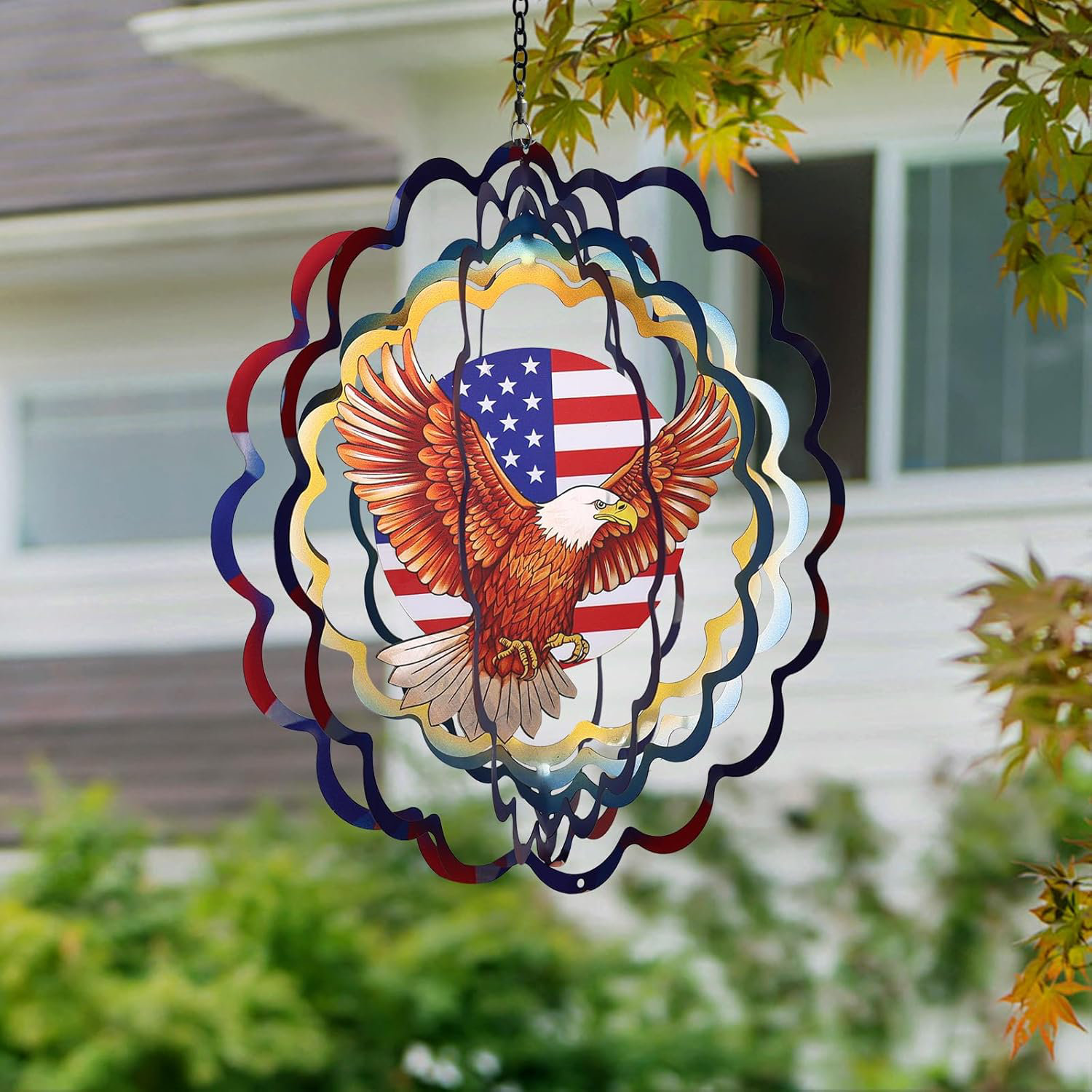 Arlmont & Co. Wind Spinners 12 Inch 3D Stainless Steel American Flag ...