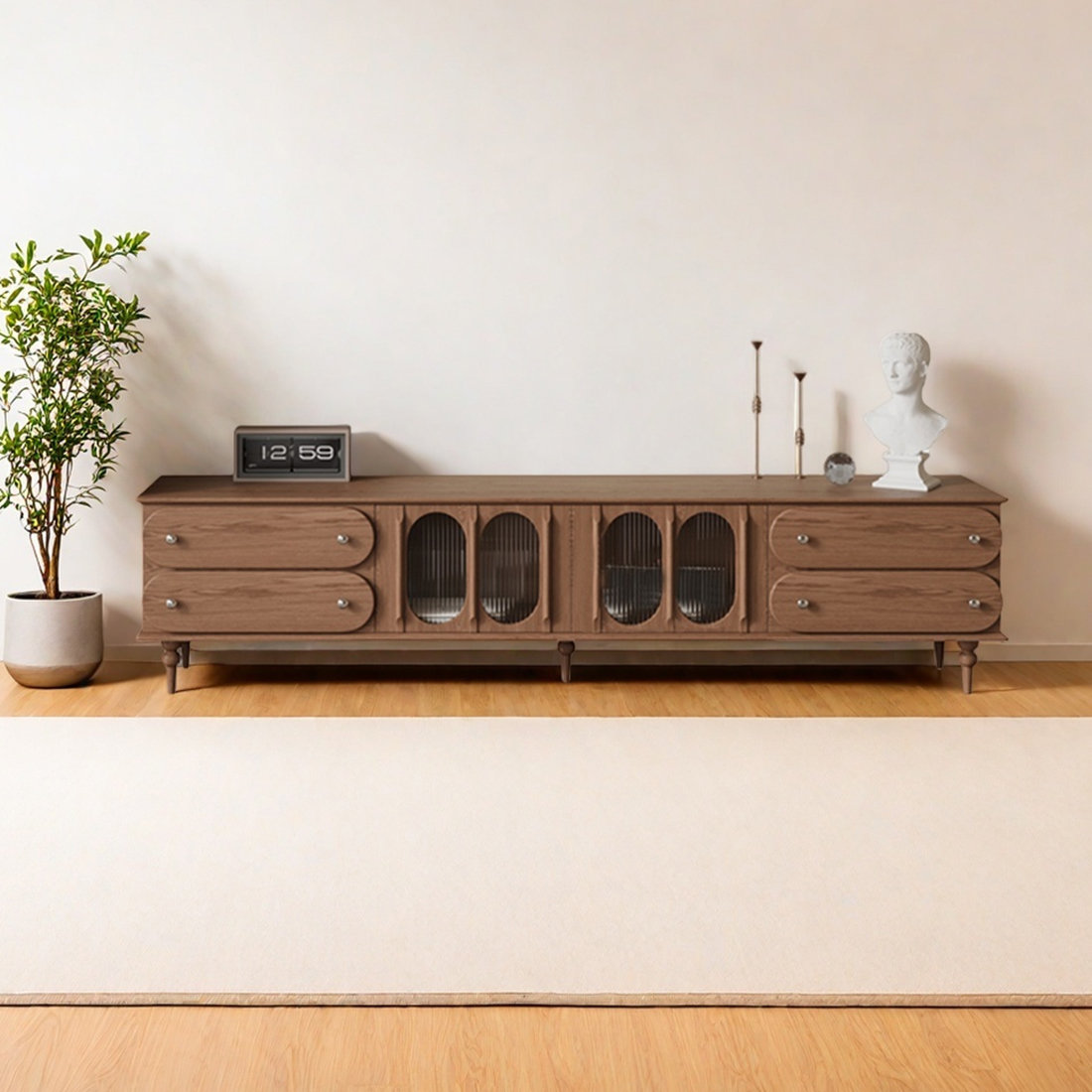 AWORET Wood TV Stand with Ribbed Glass Cabinet | Wayfair