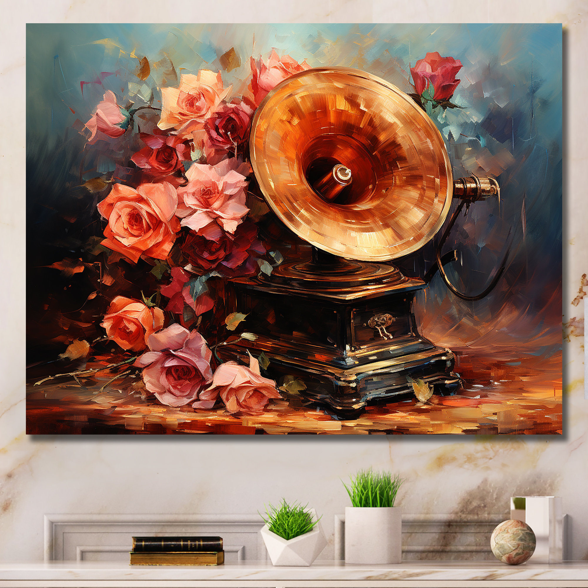 Charlton Home® Gold Floral Phonographs Elegance - Phonographs Wall Art ...